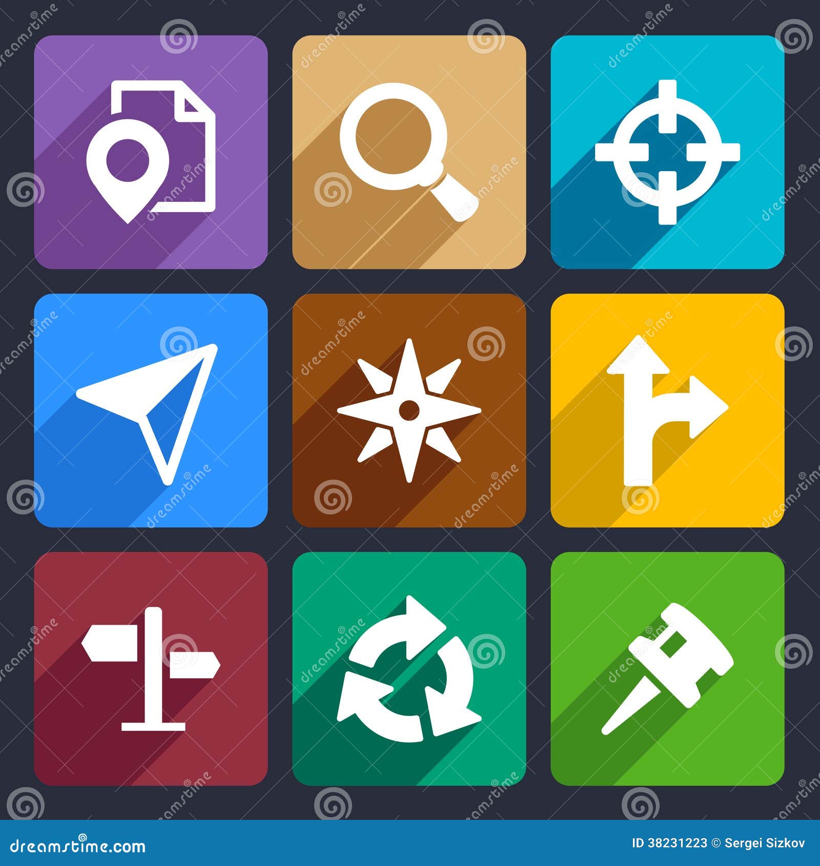 Map, GPS and Navigation Flat Icons Set 45 Stock Vector - Illustration ...