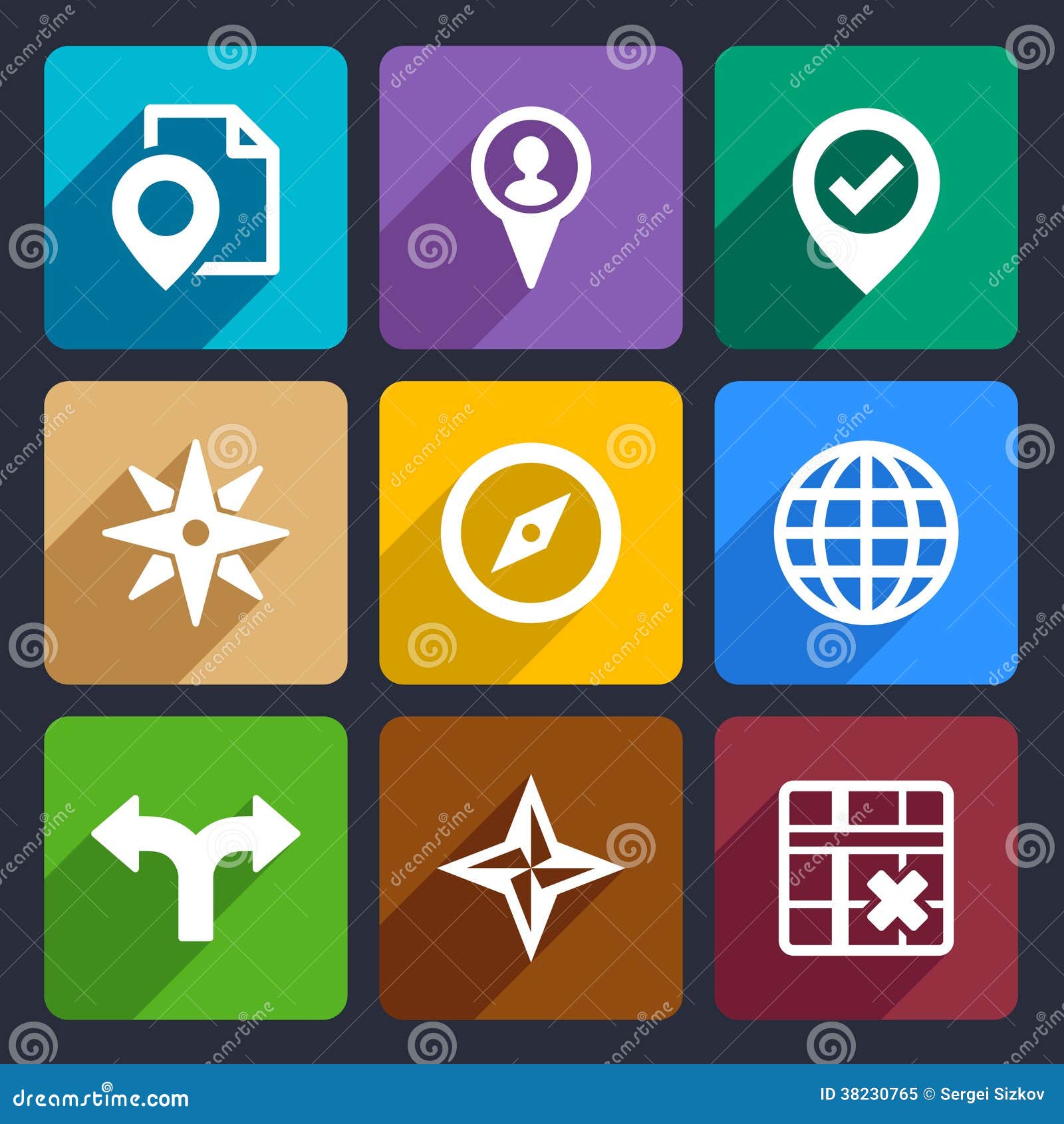 Map, GPS and Navigation Flat Icons Set 46 Stock Vector - Illustration ...