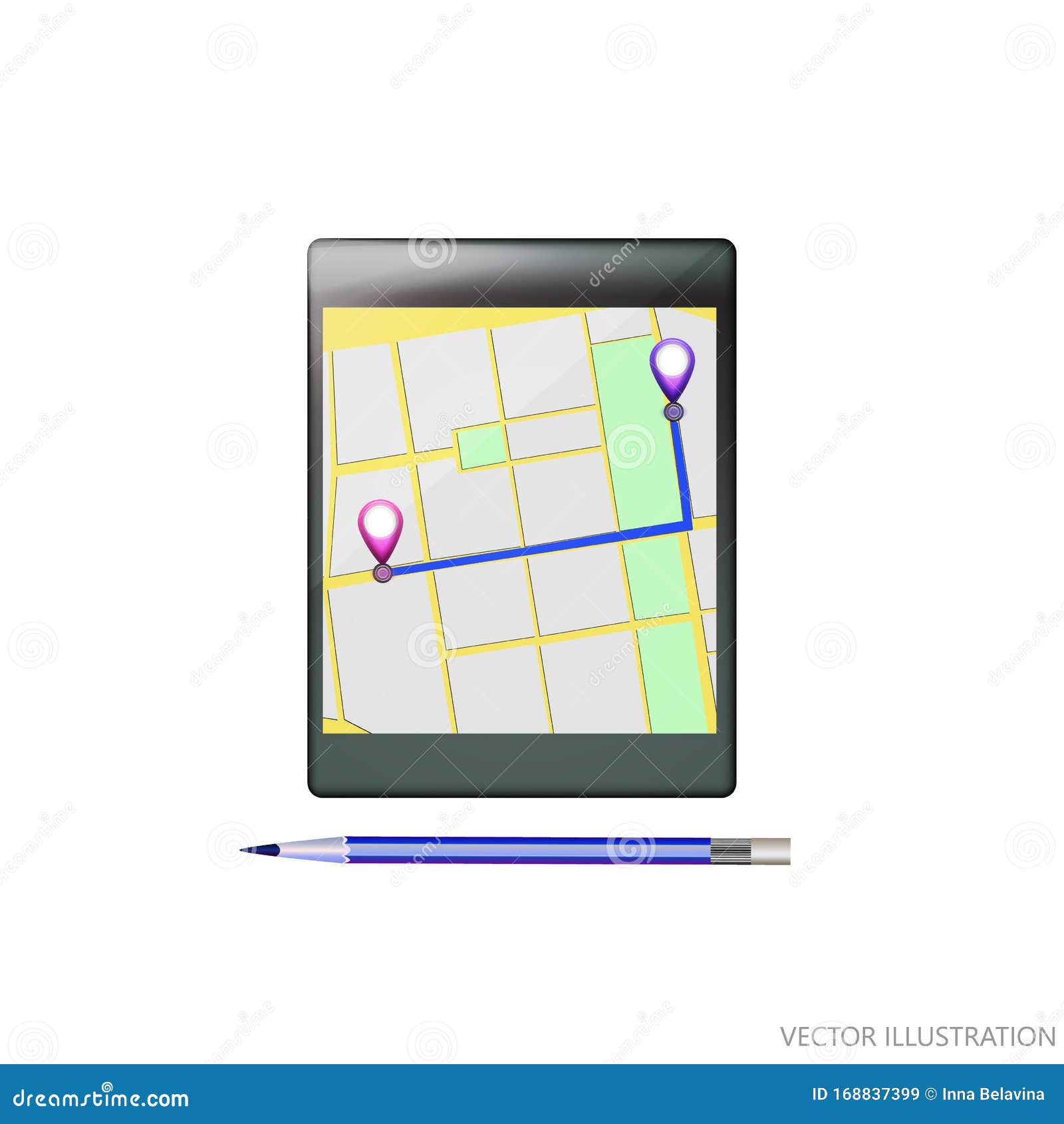 Map GPS Navigation. Phone Map Application and Points on Screen. App ...