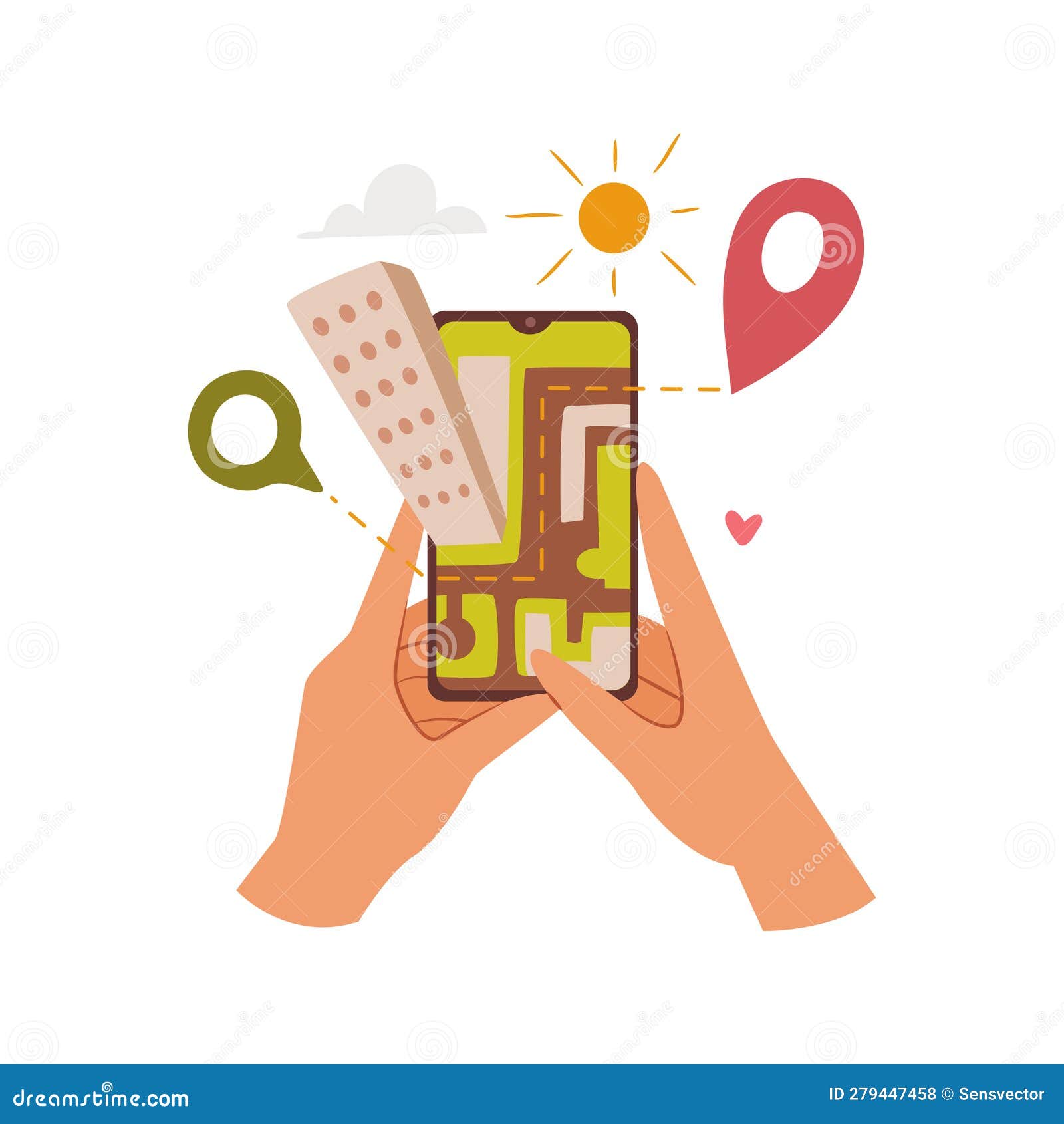 Map GPS Navigation Smartphone Map Application And Red Pinpoint On ...