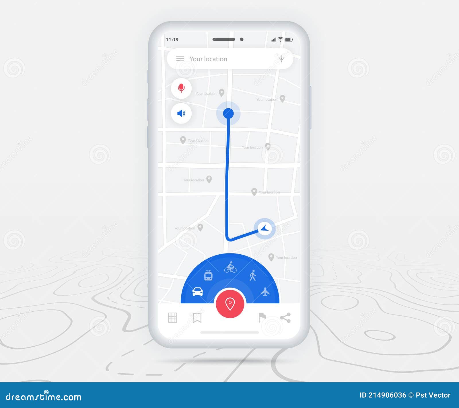 Map Gps Navigation Ux Ui Concept Smartphone Map Application And Destination Pinpoint On Screen