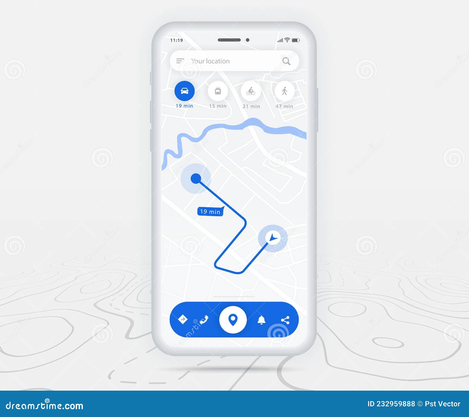 Map GPS Navigation Ux Ui Concept, Smartphone Map Application and Destination Pinpoint on Screen ...
