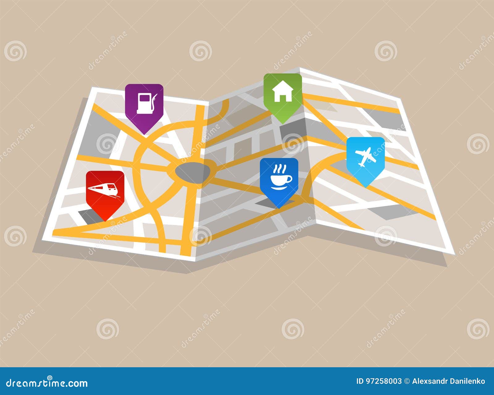 Map Pointers and Route or Itinerary with Arrow. Road To Direction with ...