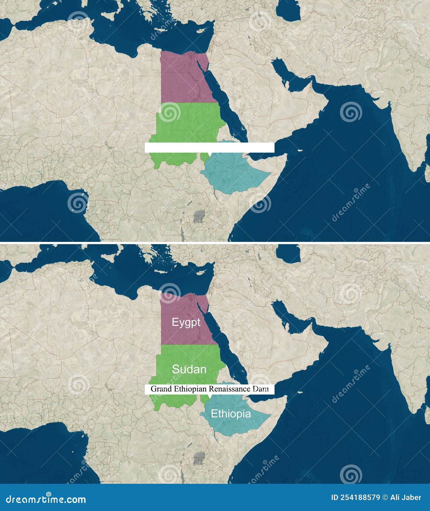 The Map of Grand Ethiopian Renaissance Dam with Text, Textless Stock ...