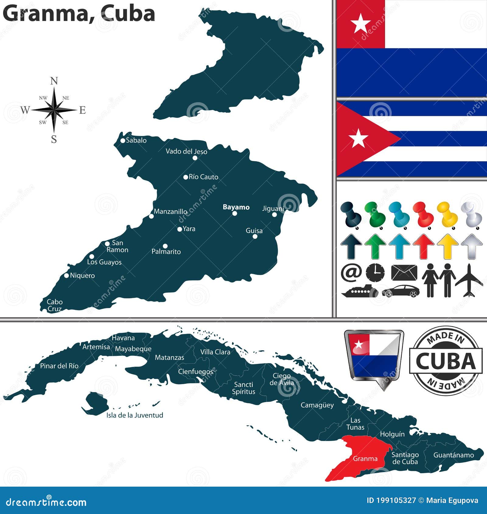 Map of Granma, Cuba stock vector. Illustration of silhouette - 199105327