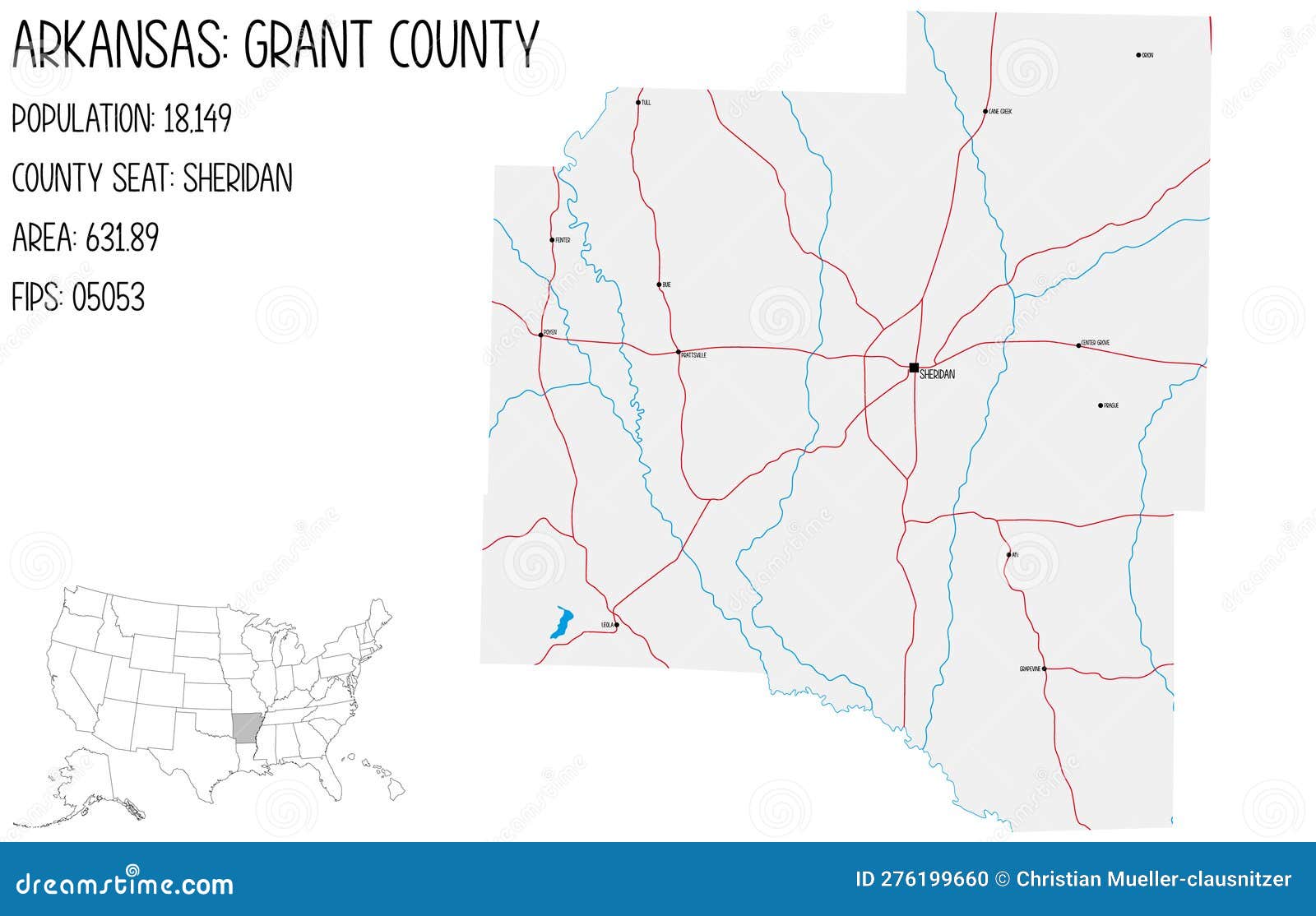 Map Of Grant County In Washington DC State On White Background. Single ...