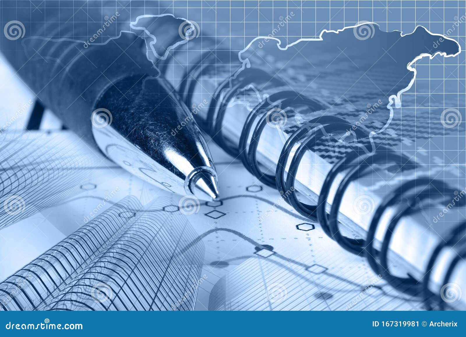 Map, graph and buildings stock image. Image of income - 167319981