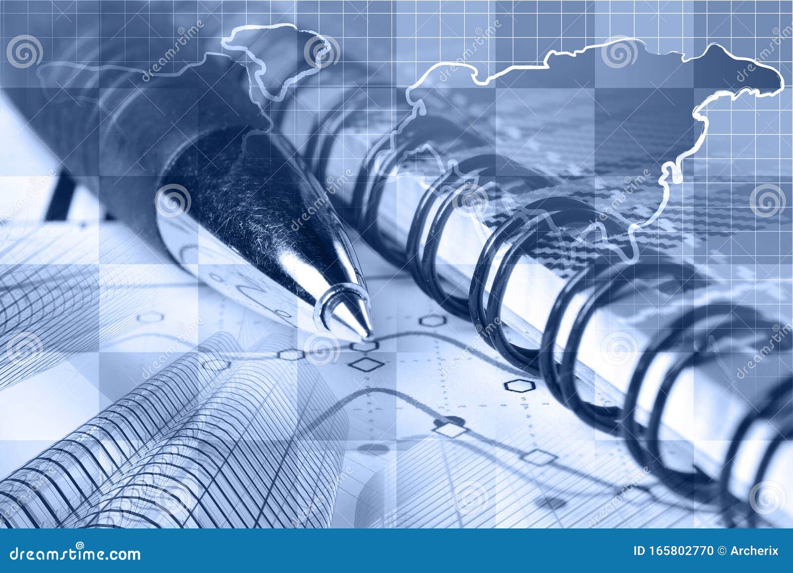 Map, graph and buildings stock photo. Image of benefits - 165802770