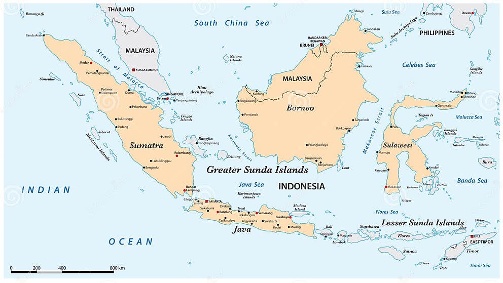 Map of the Greater Sunda Islands in the Malay Archipelago Stock Vector ...