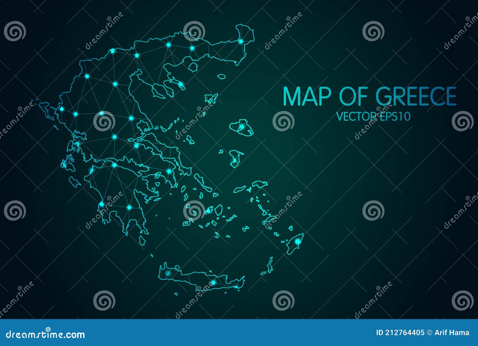 Map of Greece - with Glowing Point and Lines Scales on the Dark ...