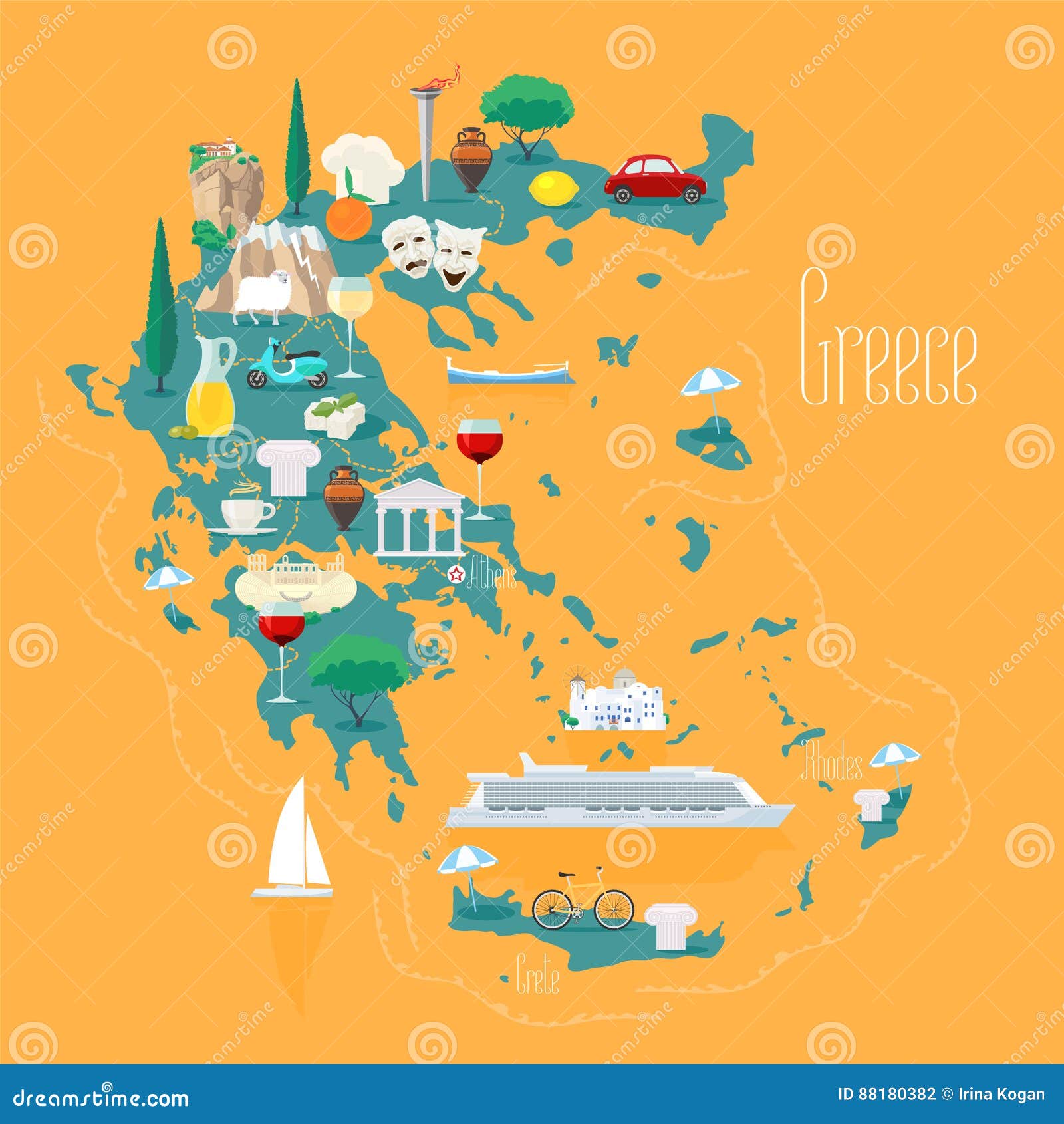 Map of Greece with Islands Vector Illustration, Design Element Stock ...