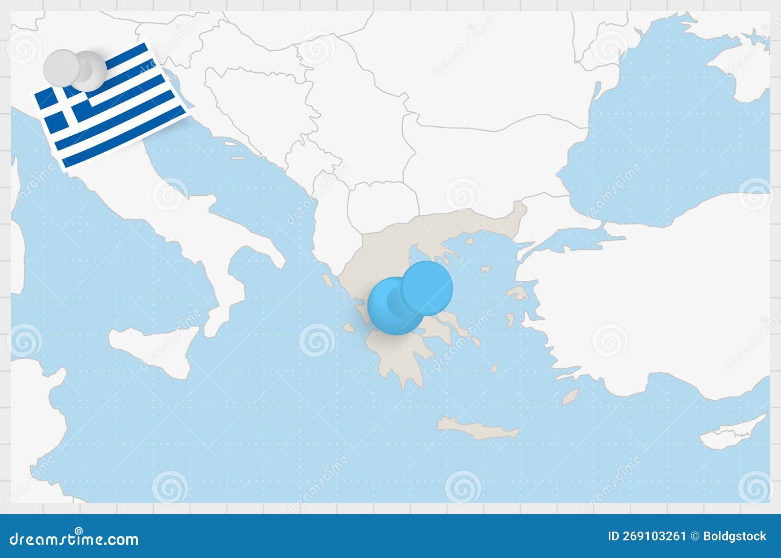 Map of Greece with a Pinned Blue Pin. Pinned Flag of Greece Stock ...