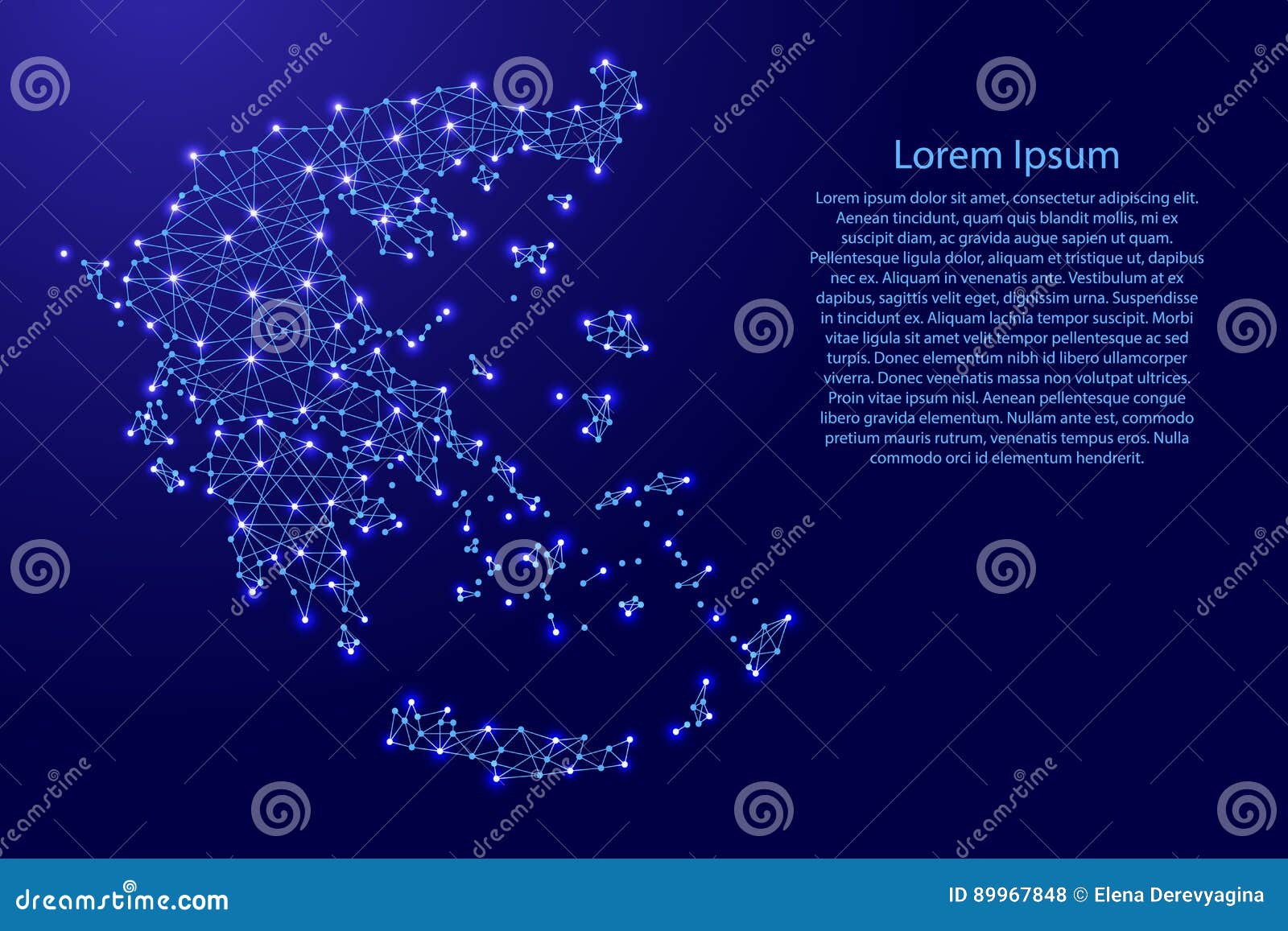 Map of Greece from Polygonal Blue Lines, Glowing Stars Vector ...