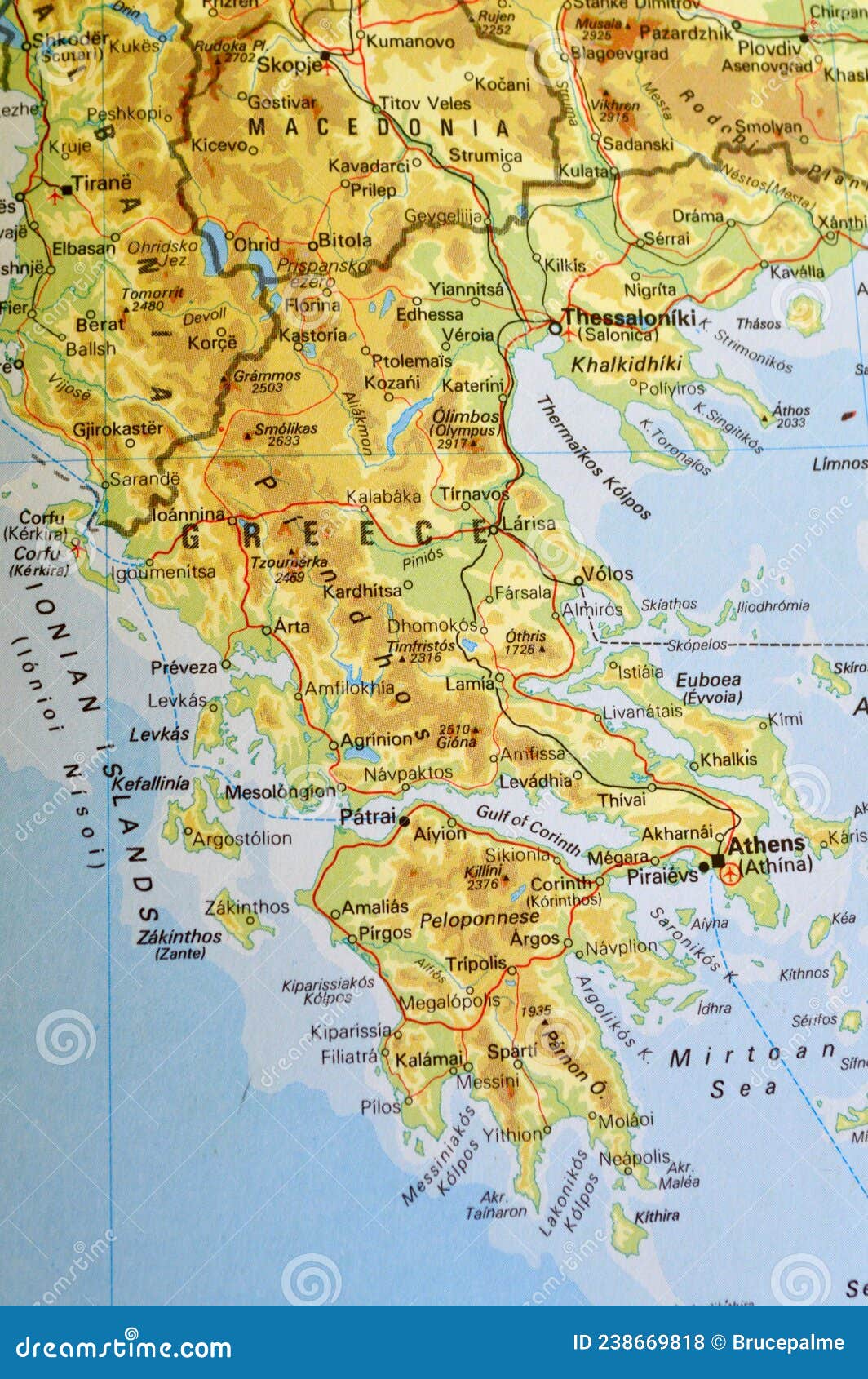 A Map of Greece Showing the Major Cities Editorial Stock Photo - Image ...