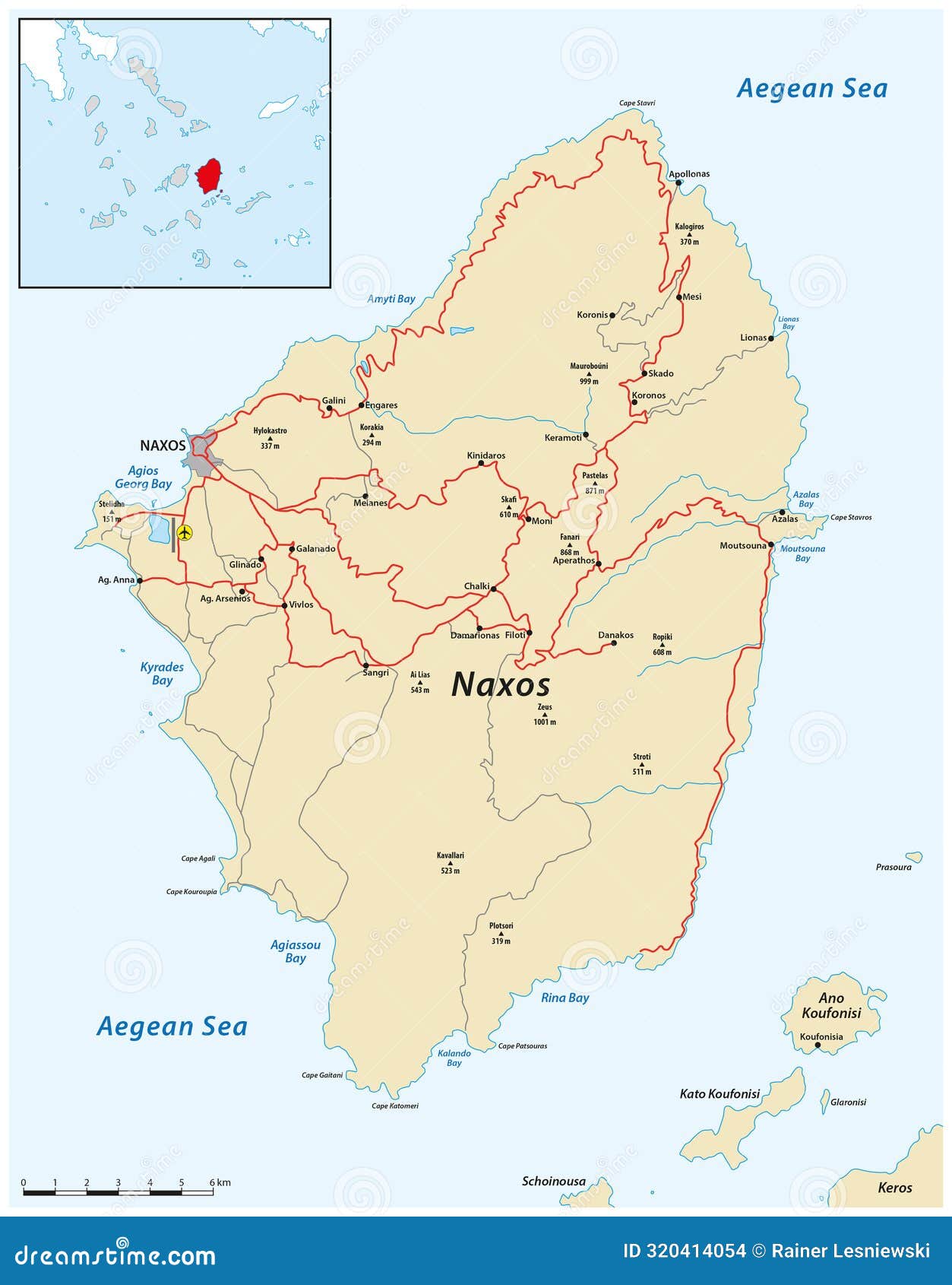 Map of the Greek Cycladic Island of Naxos Stock Illustration ...