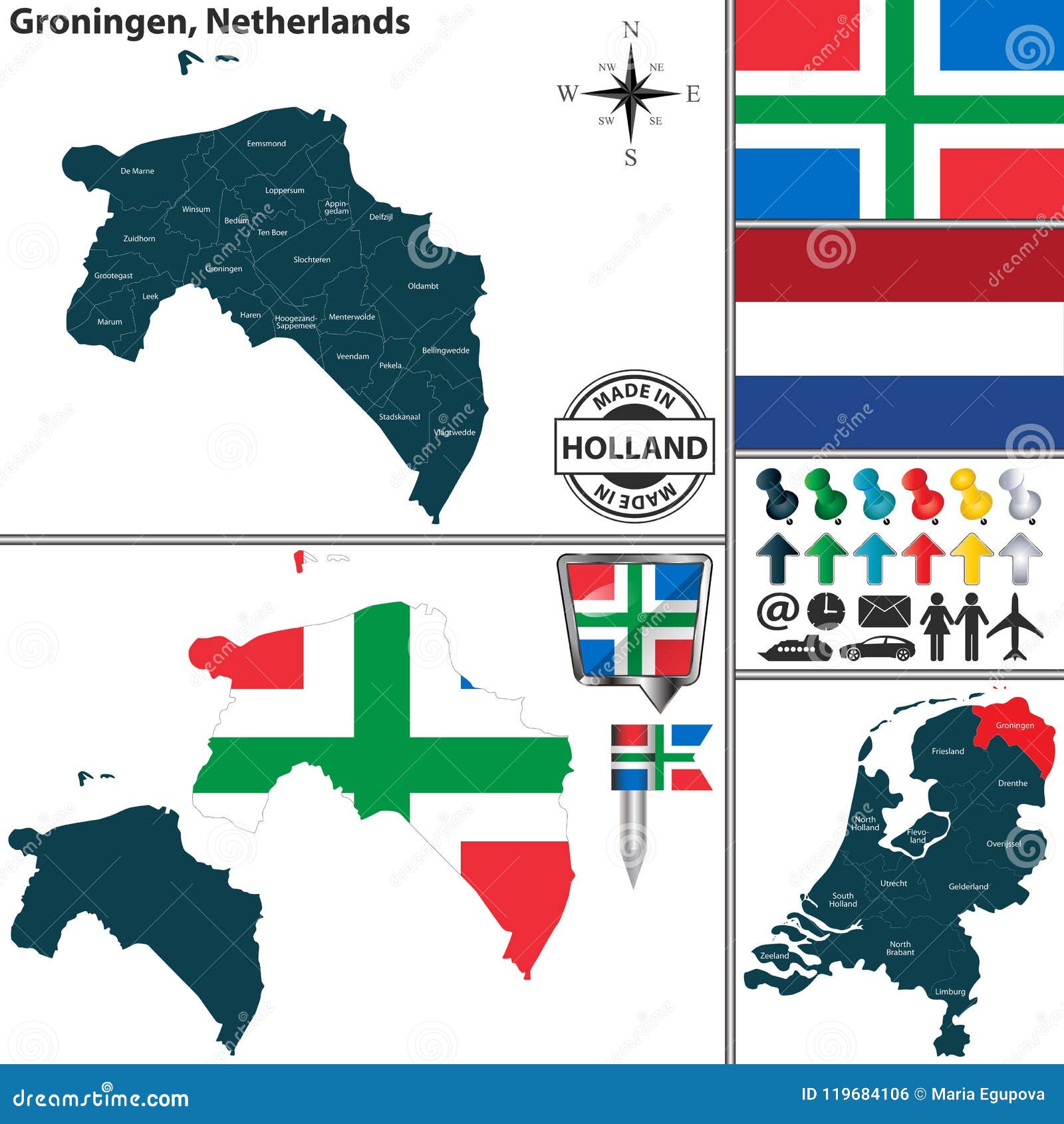 Map of Groningen, Netherlands Stock Vector - Illustration of state ...