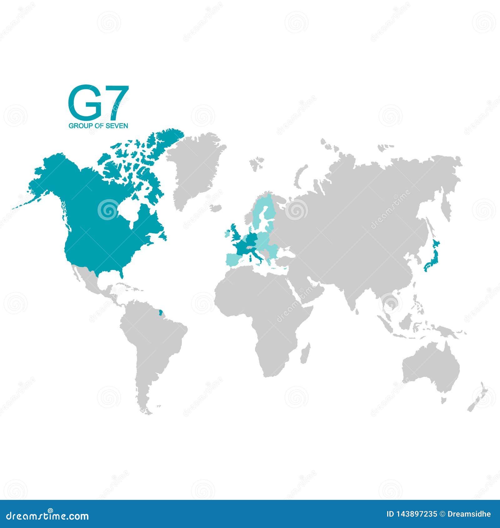 Group Of Seven Countries, G7, Highlighted In The World Map. Vector ... Group Of Seven Countries, G7, Highlighted In The World Map. Vector ...