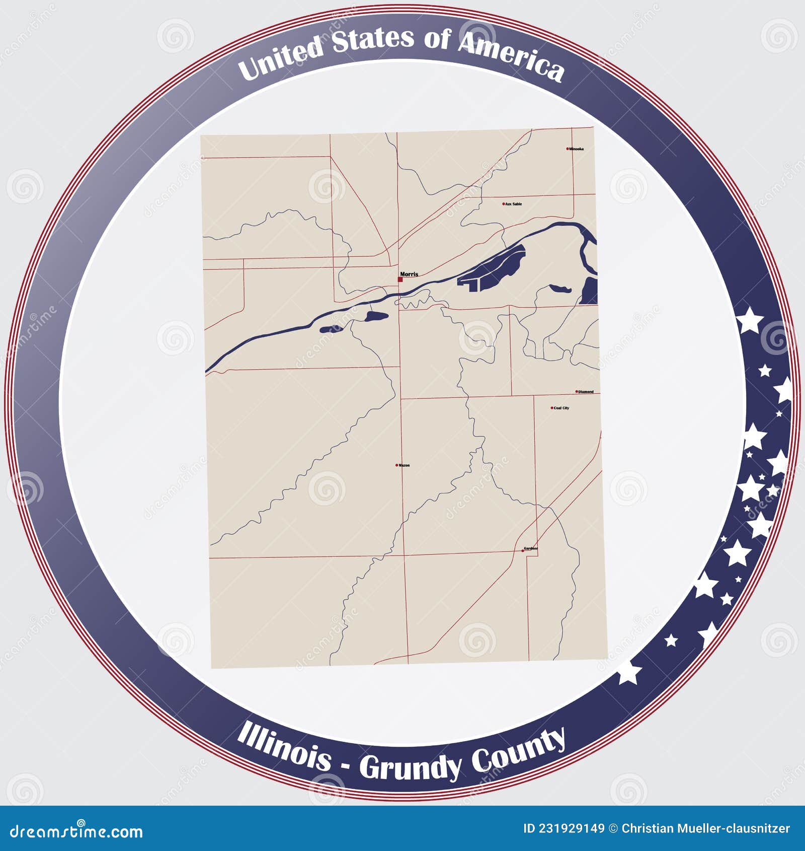 Map of Grundy County in Illinois Stock Vector - Illustration of ...