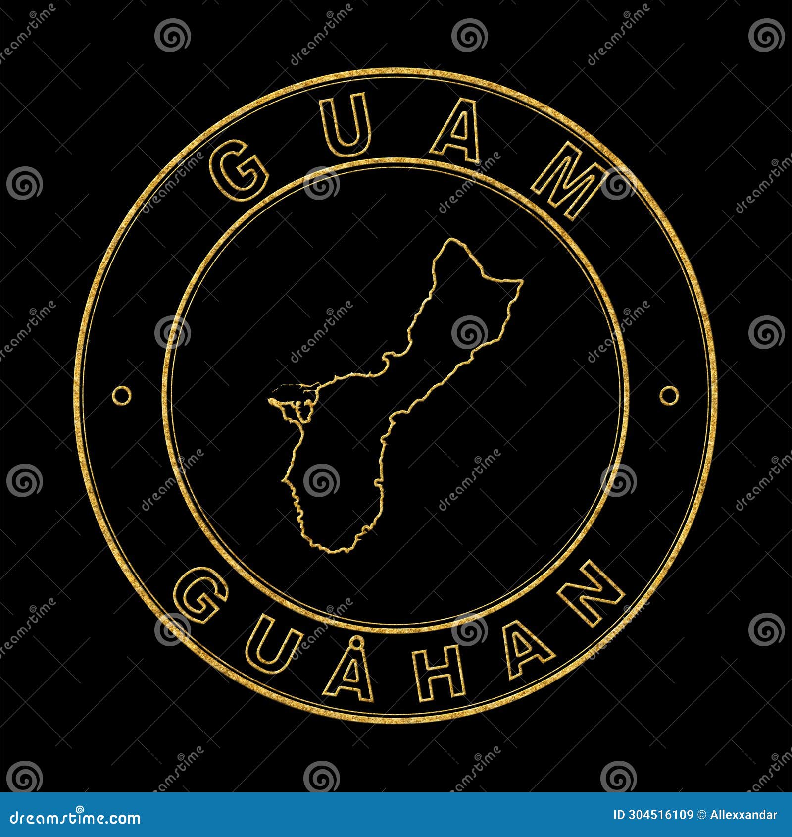 Map of Guam, Golden Stamp Black Background Stock Illustration ...
