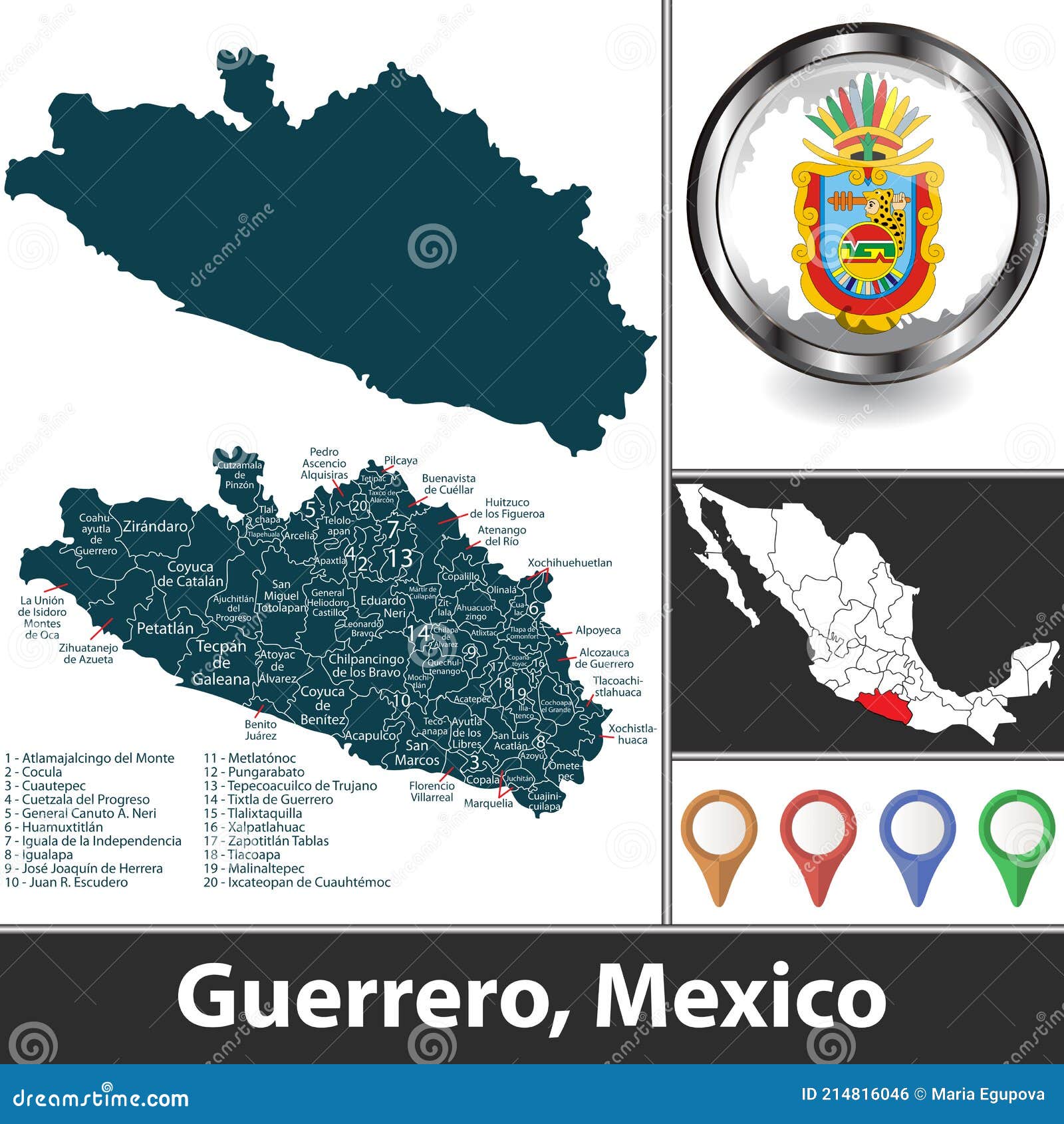 Map of Guerrero, Mexico stock vector. Illustration of acapulco - 214816046