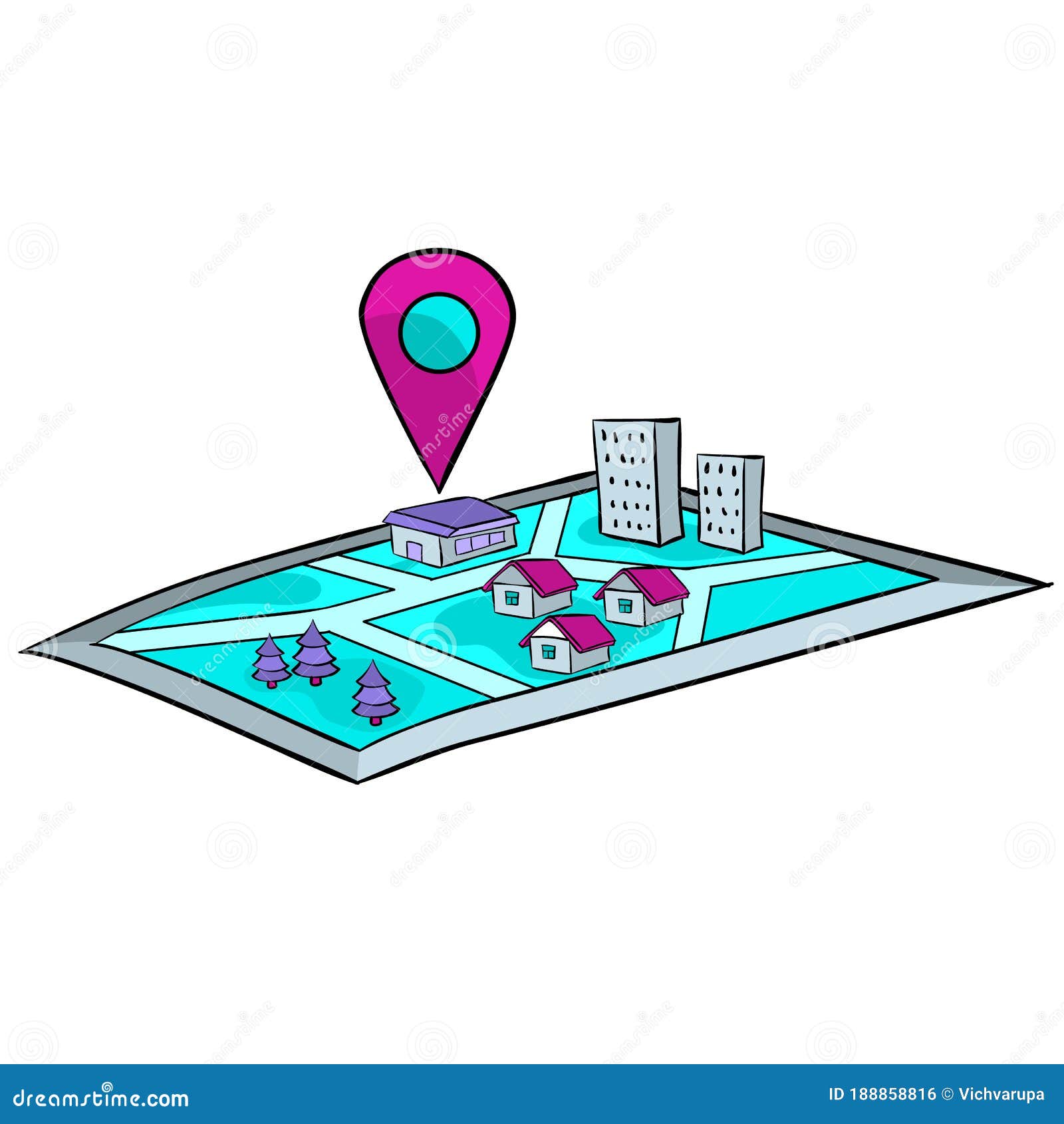 Map Guide with Navigation, Isolated Object on a White Background ...