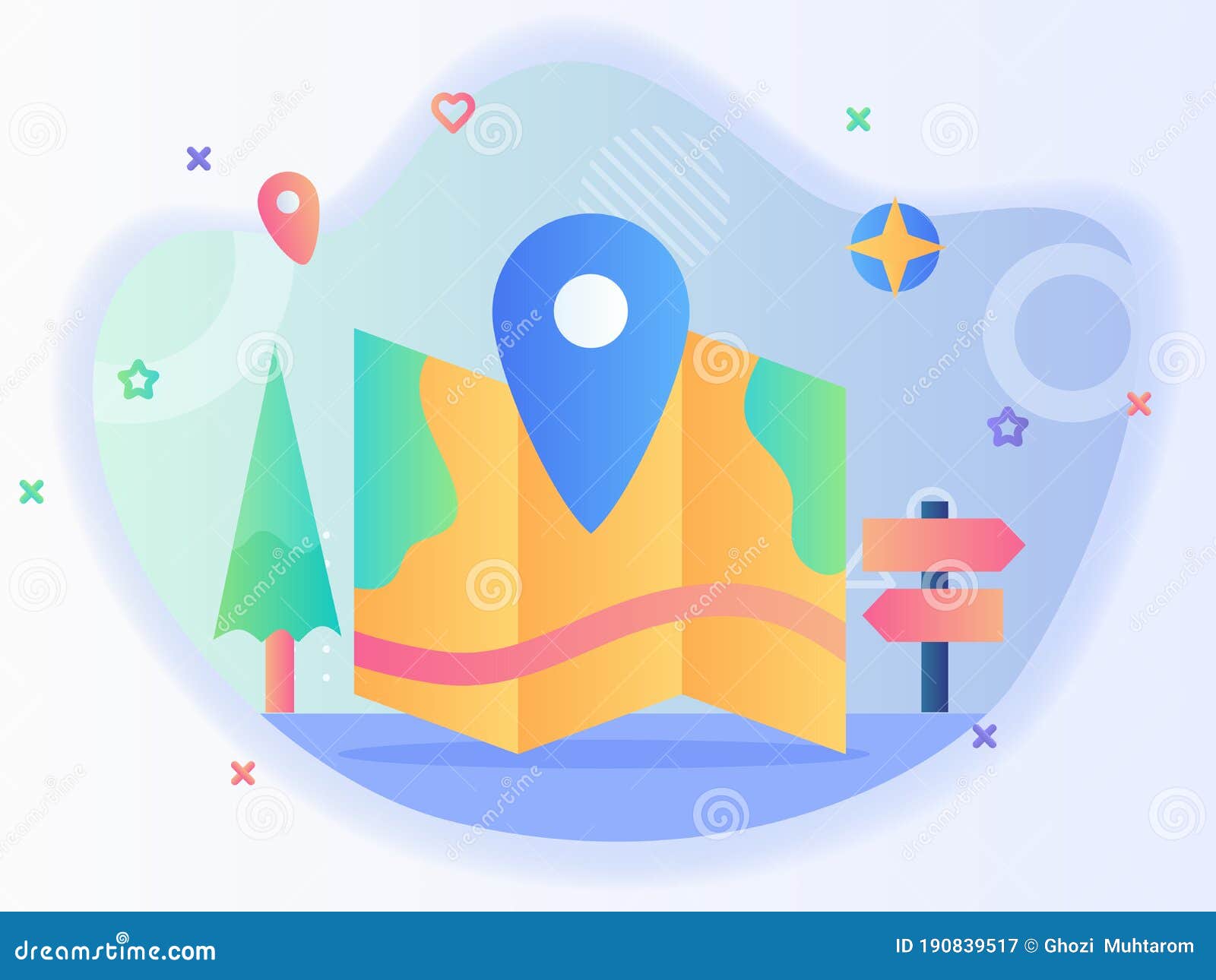 Map Guide Traveling Concept Location Marker Map Brochure Sign Post Tree ...