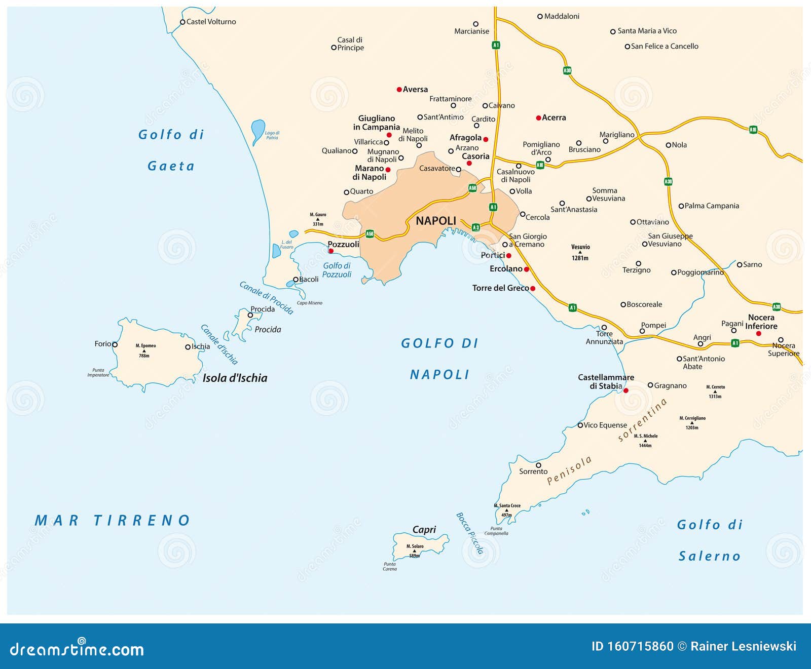 Map of the Gulf of Naples in Italian Language Stock Vector ... Map of the Gulf of Naples in Italian Language Stock Vector ...