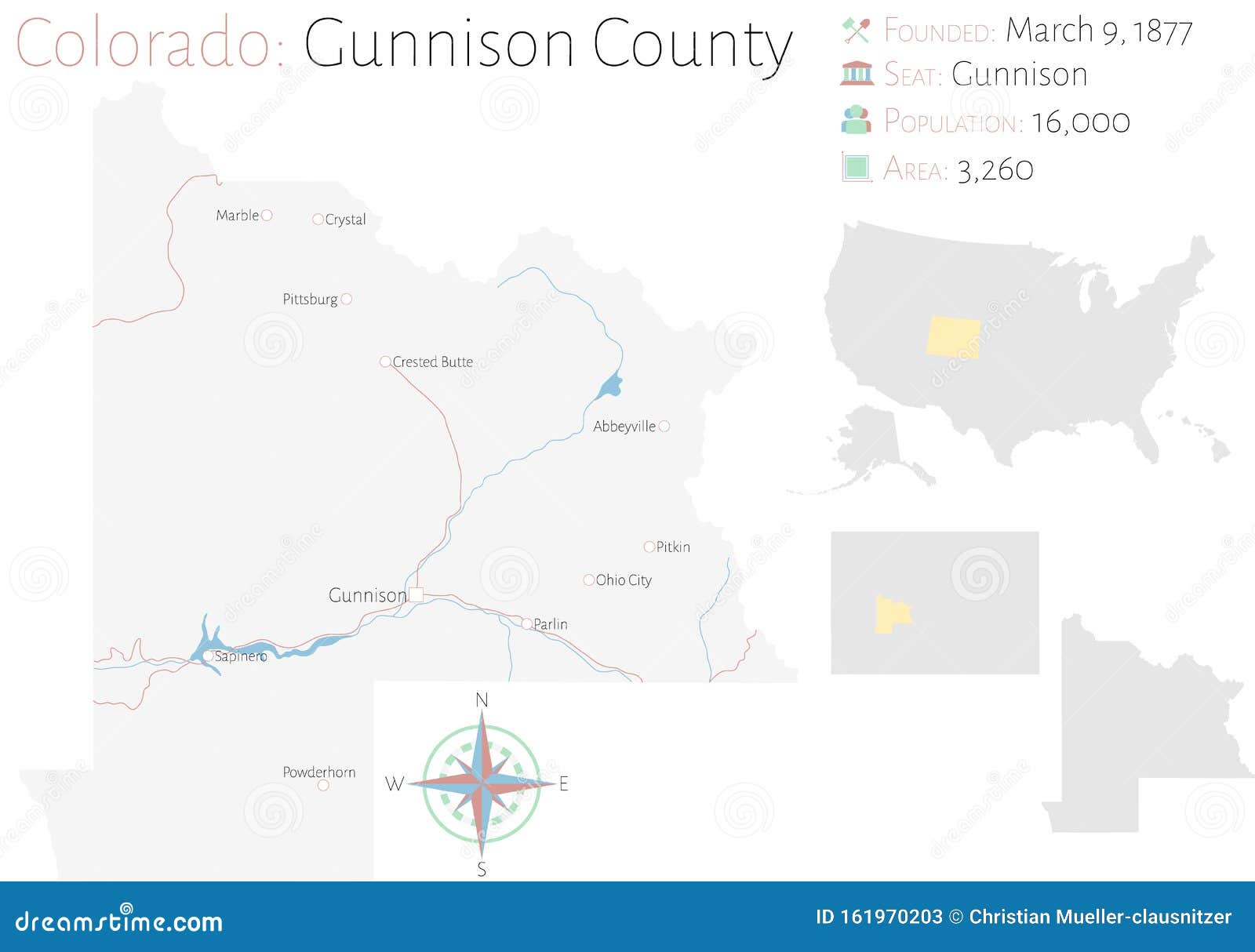 Map of Gunnison County in Colorado Stock Vector - Illustration of ...