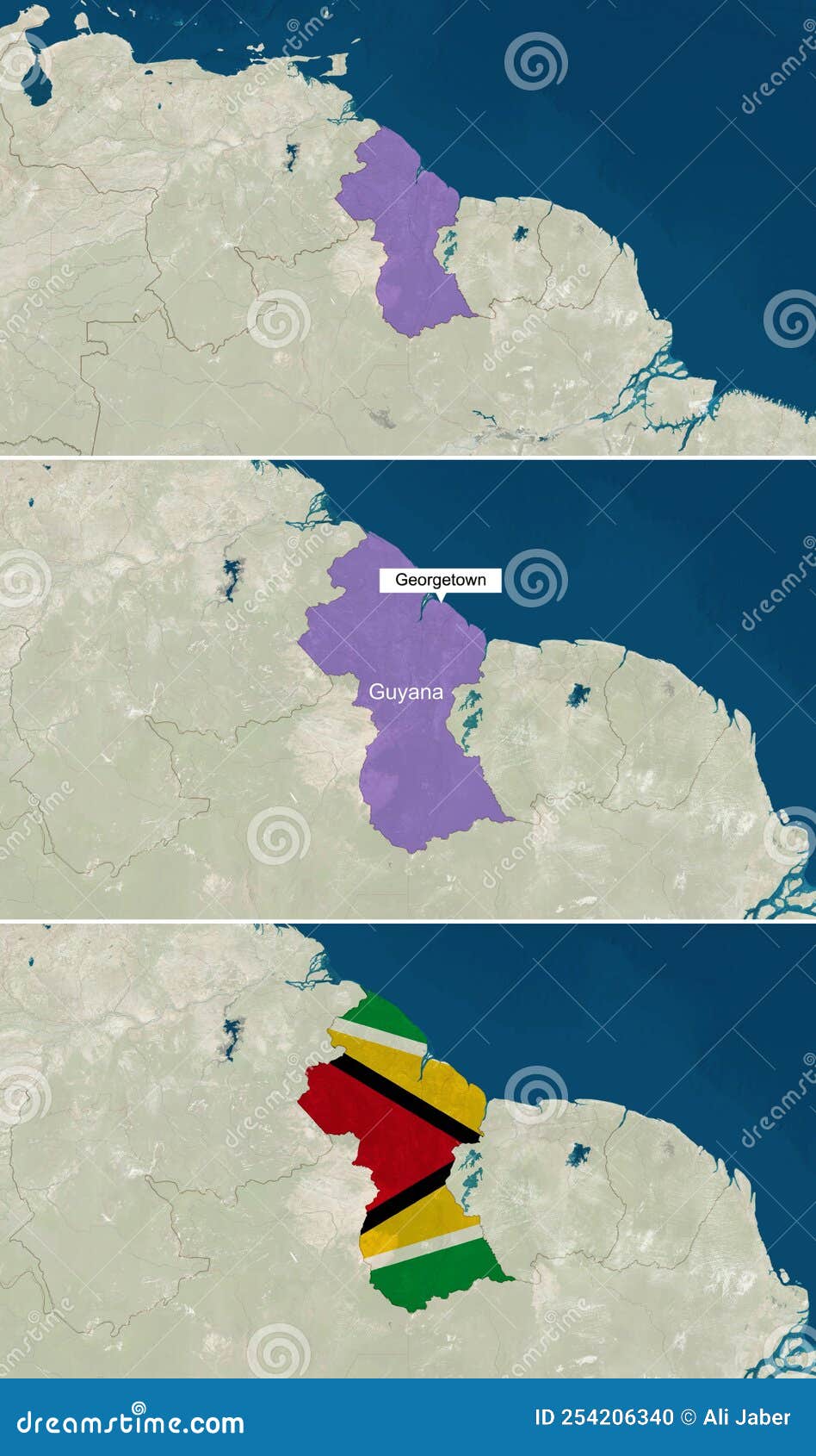 The Map of Guyana with Text, Textless, and with Flag Stock Illustration ...