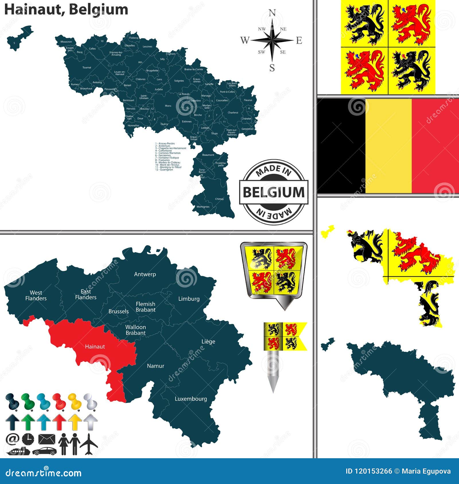 Map of Hainaut, Belgium stock vector. Illustration of state - 120153266