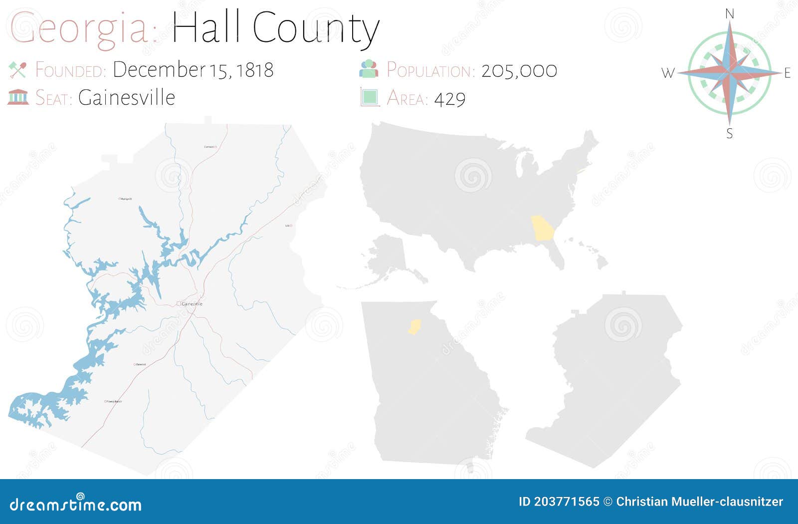 Map Of Hall County In Nebraska State On White Background. Single County ...