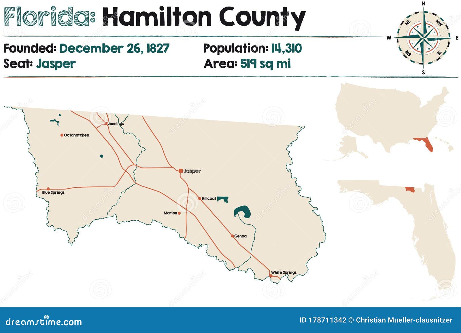 Map of Hamilton County in Florida Stock Vector - Illustration of ... Map of Hamilton County in Florida Stock Vector - Illustration of ...