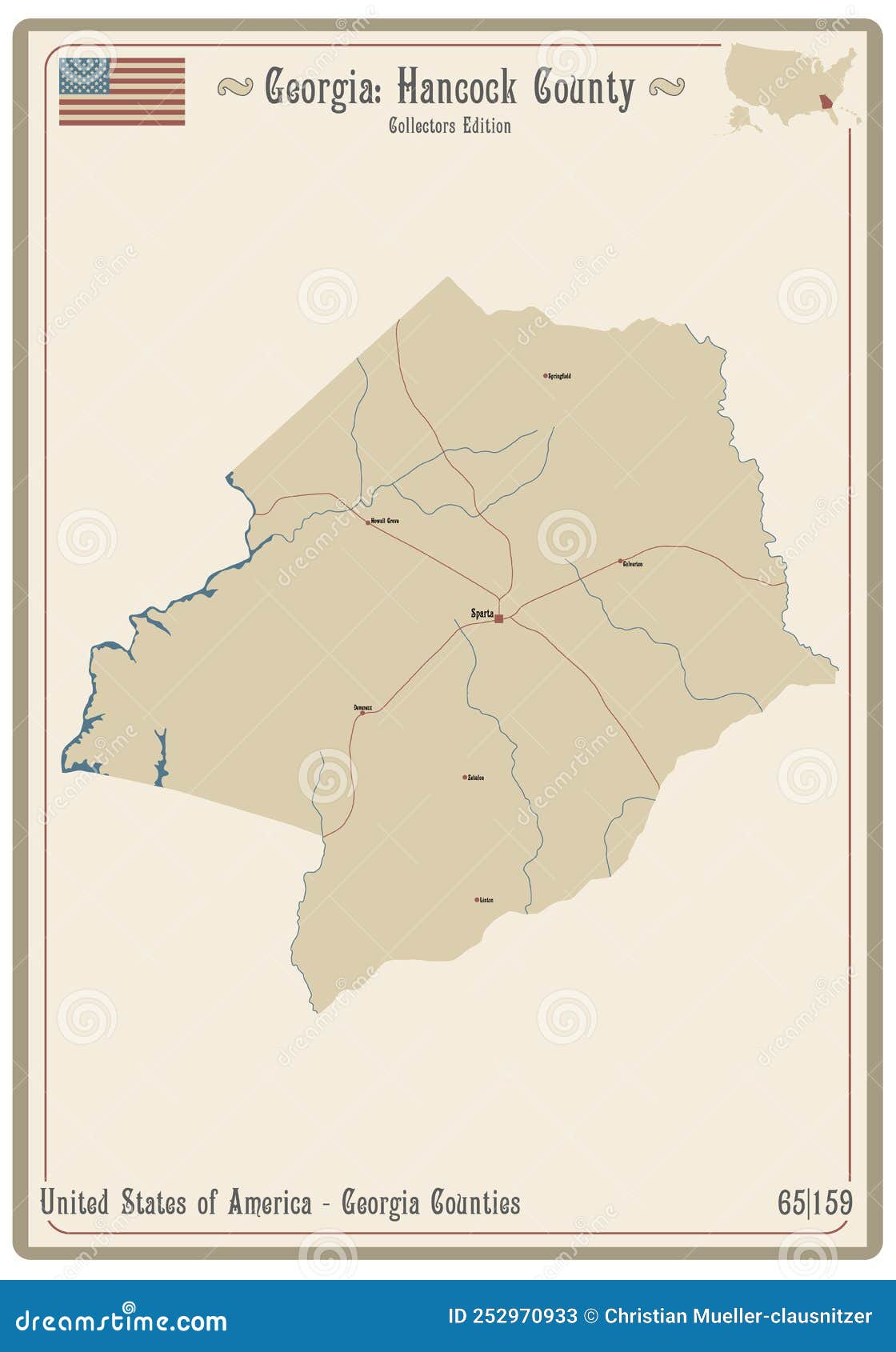 Map Of Hancock County In Mississippi State On White Background. Single ...