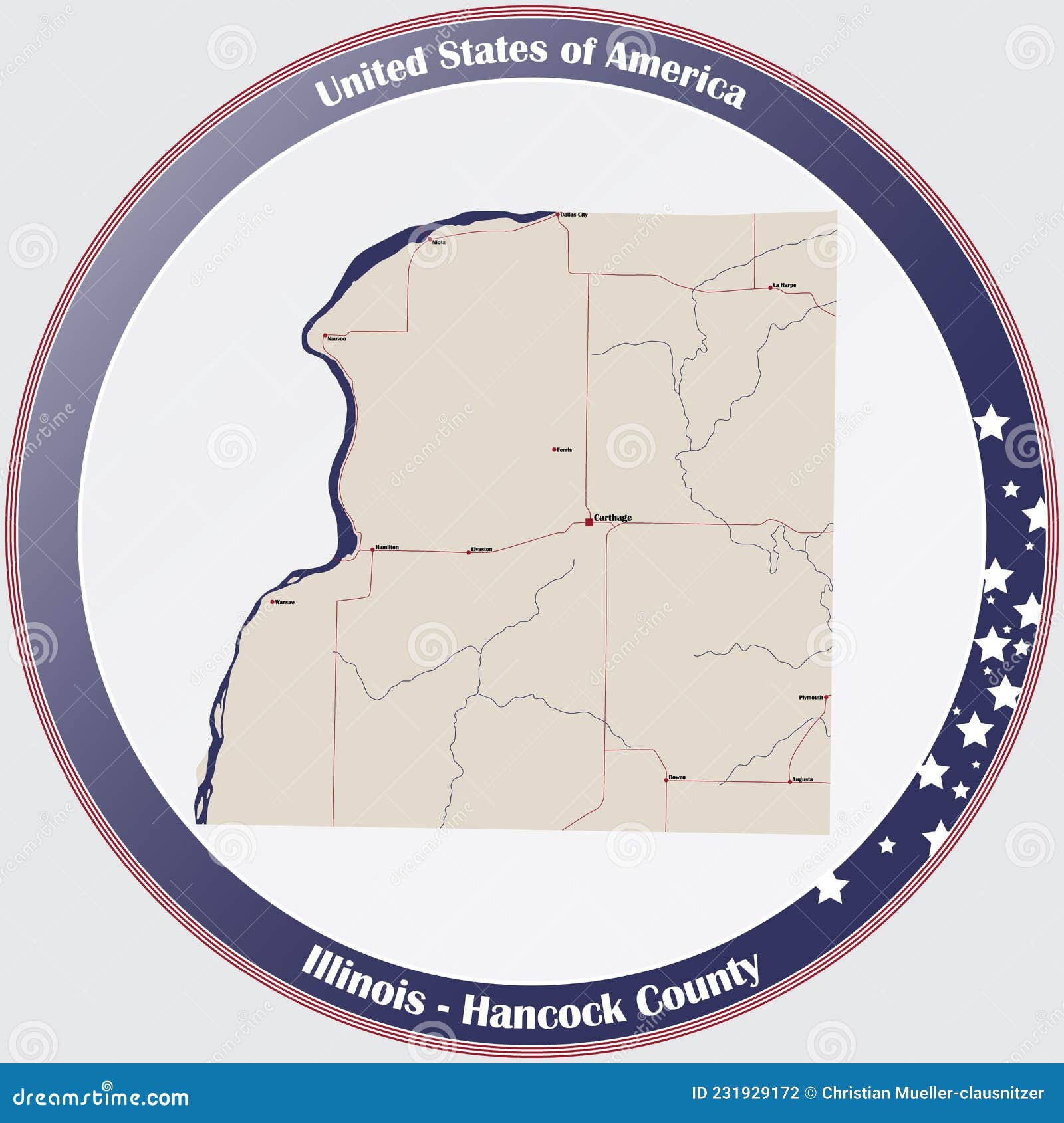 Map Of Hancock County In Mississippi State On White Background. Single ...