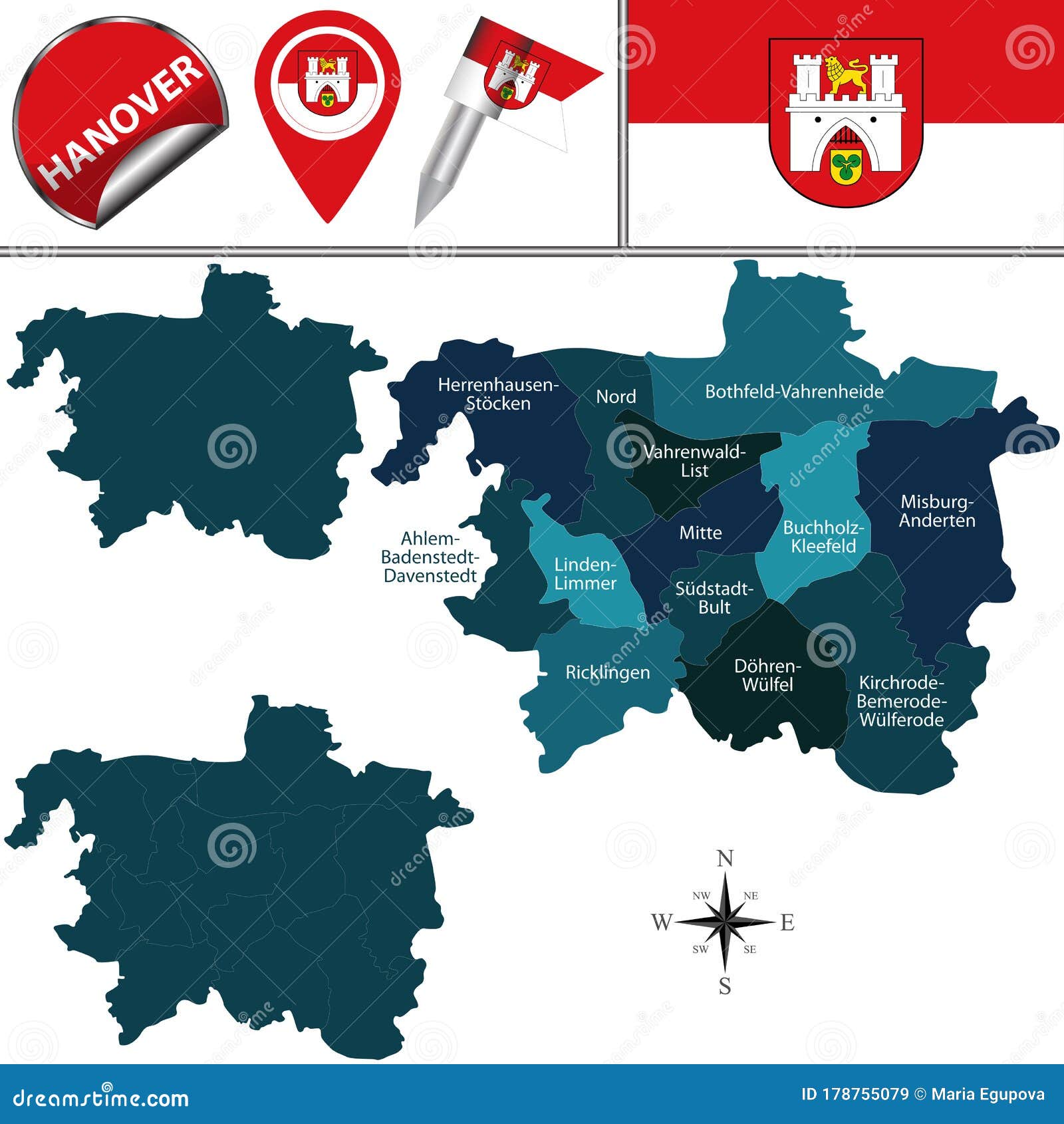 Map of Hanover, Germany stock vector. Illustration of divisions - 178755079