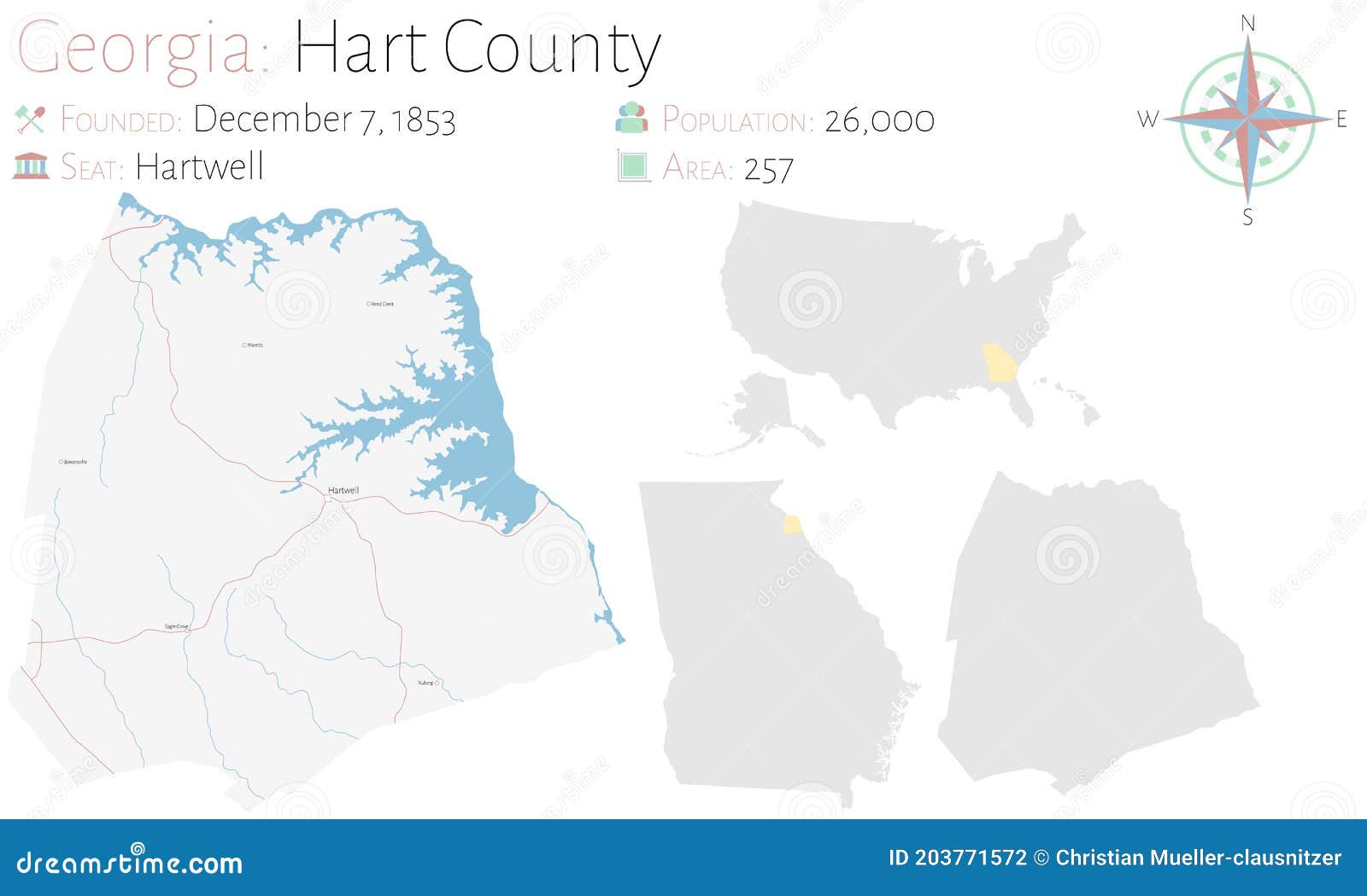 Map Of Hart County In Georgia State On White Background. Single County ...