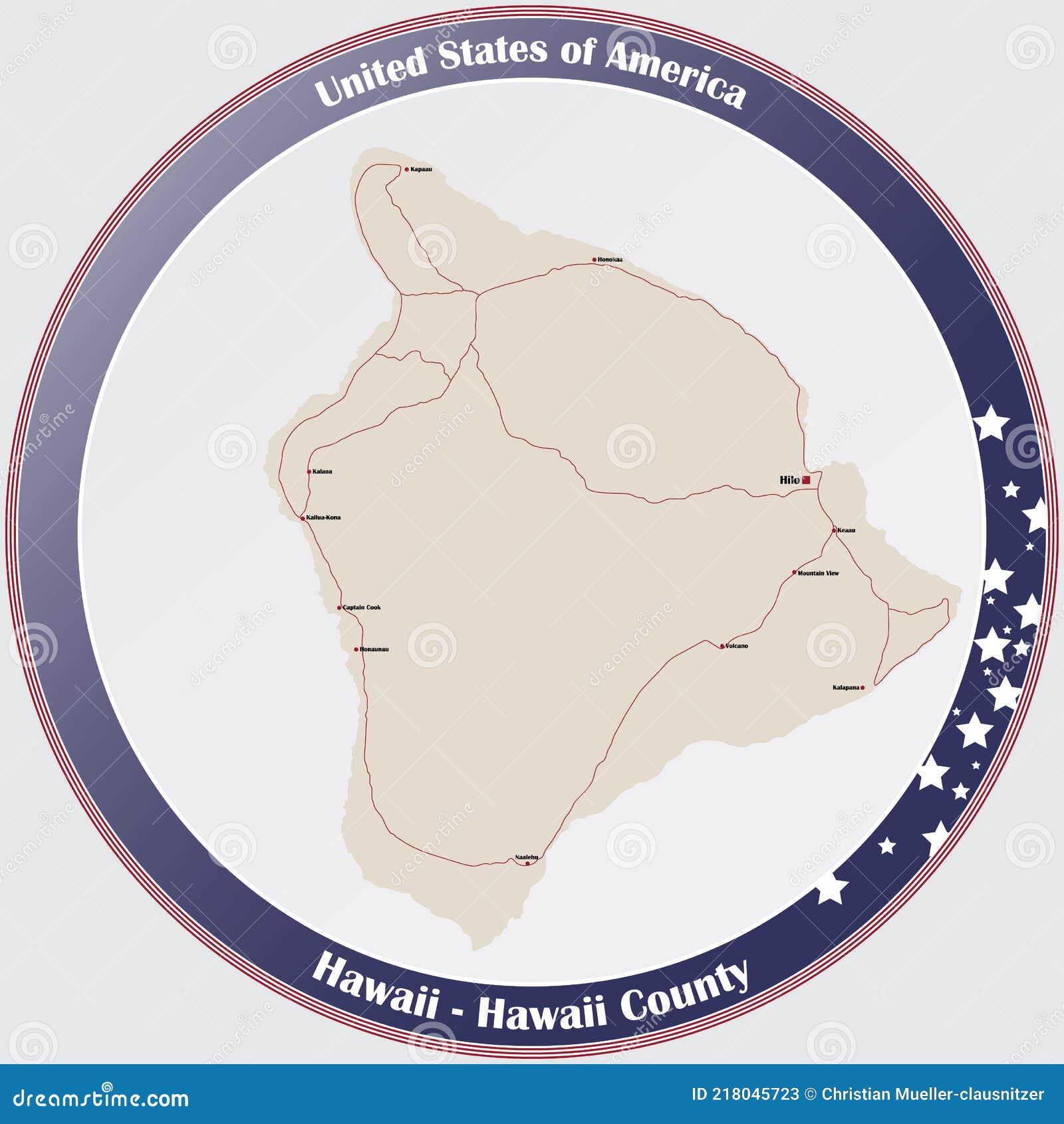 Map of Hawaii County in Hawaii Stock Vector - Illustration of colors ...