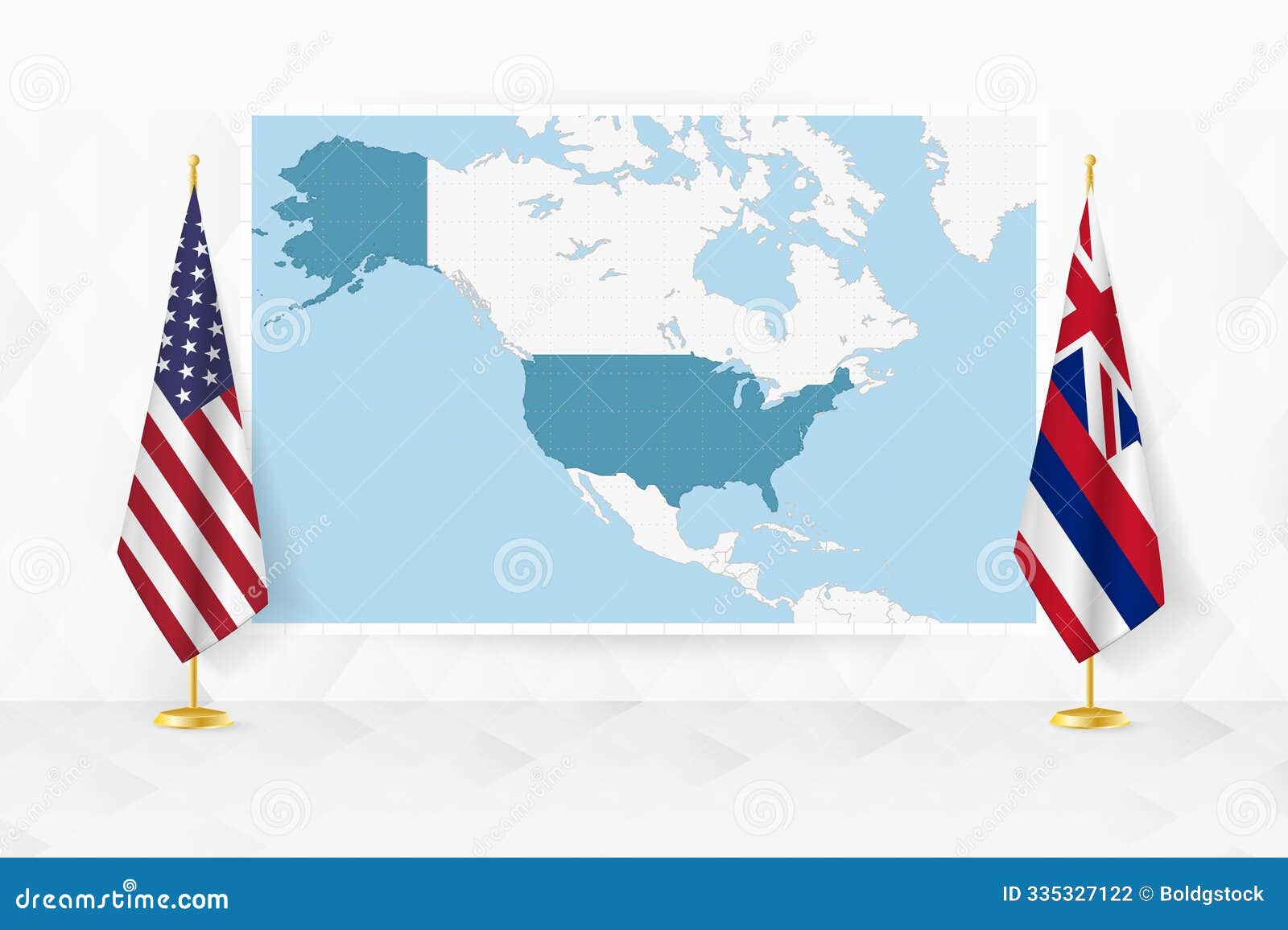 Map of Hawaii and Flags of Hawaii on Flag Stand Stock Illustration ...