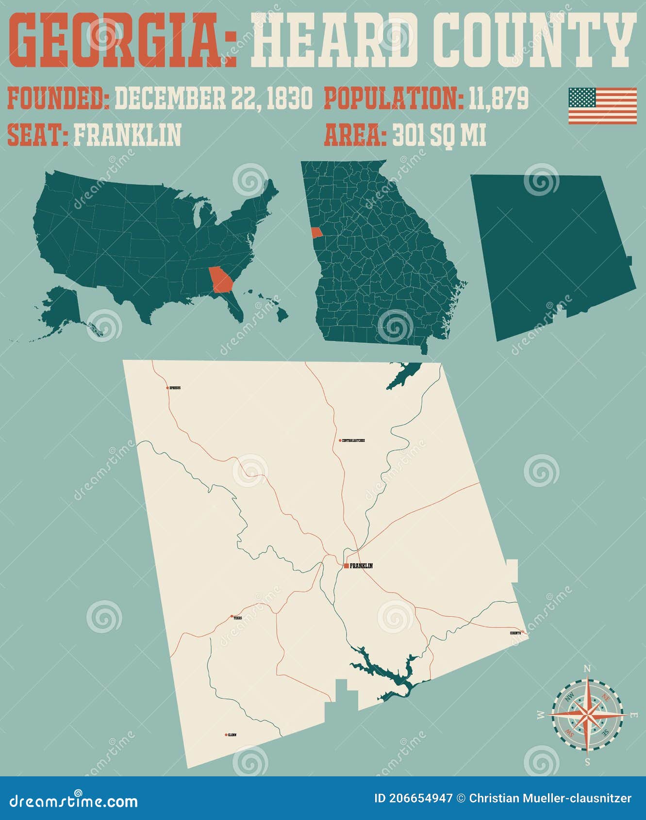 Map of Heard County in Georgia Stock Vector - Illustration of colorful ...