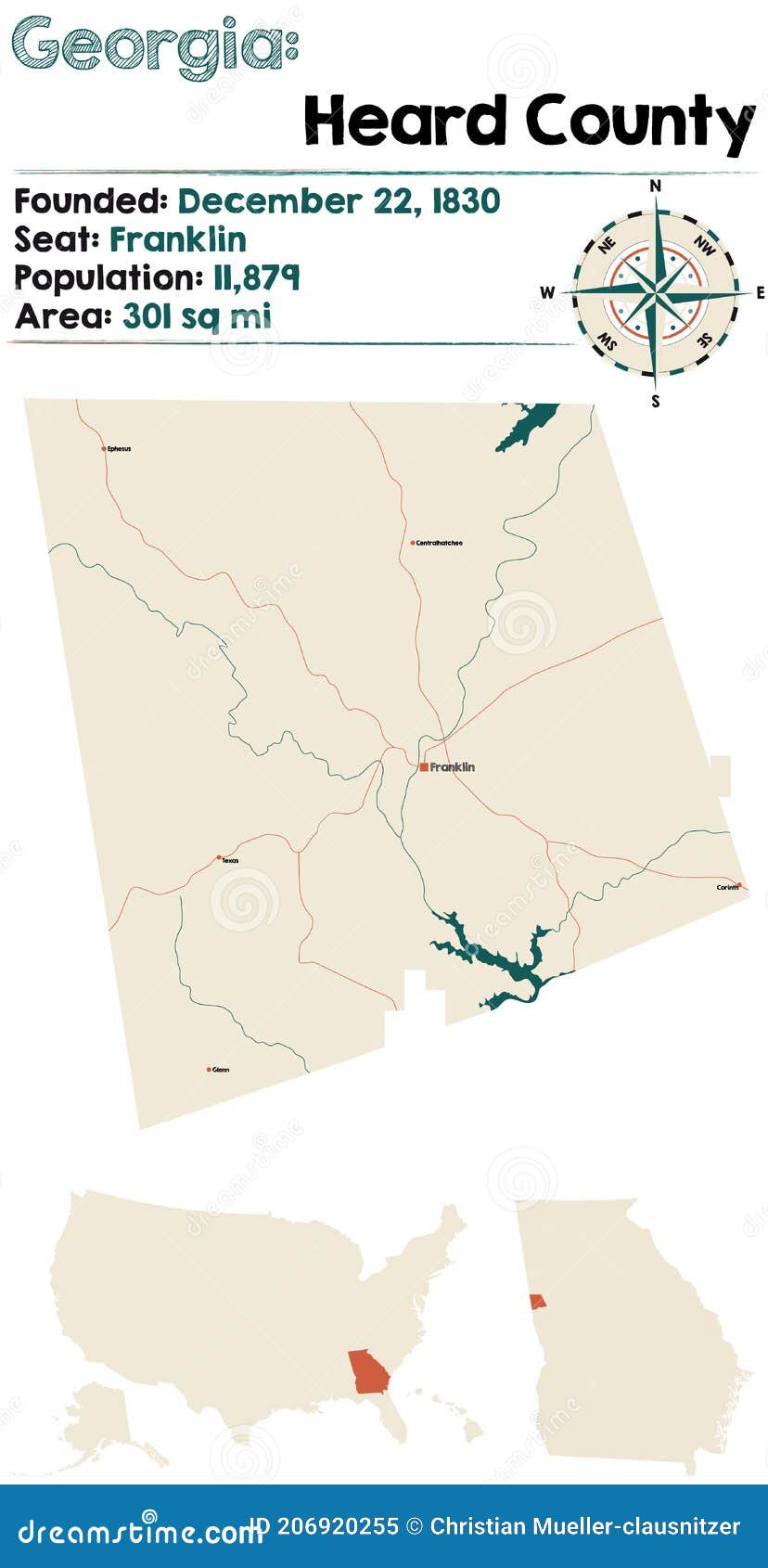 Map of Heard County in Georgia Stock Vector - Illustration of ...
