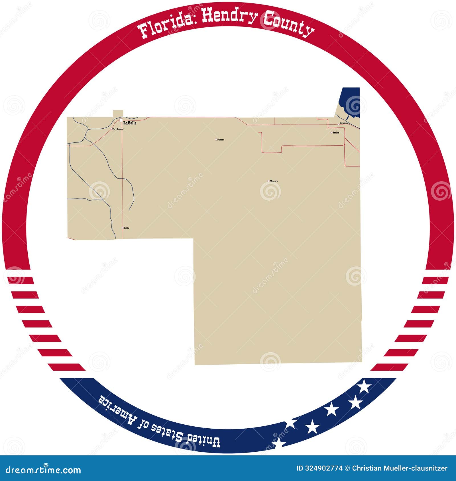 Map of Hendry County in Florida, USA. Stock Vector - Illustration of ...