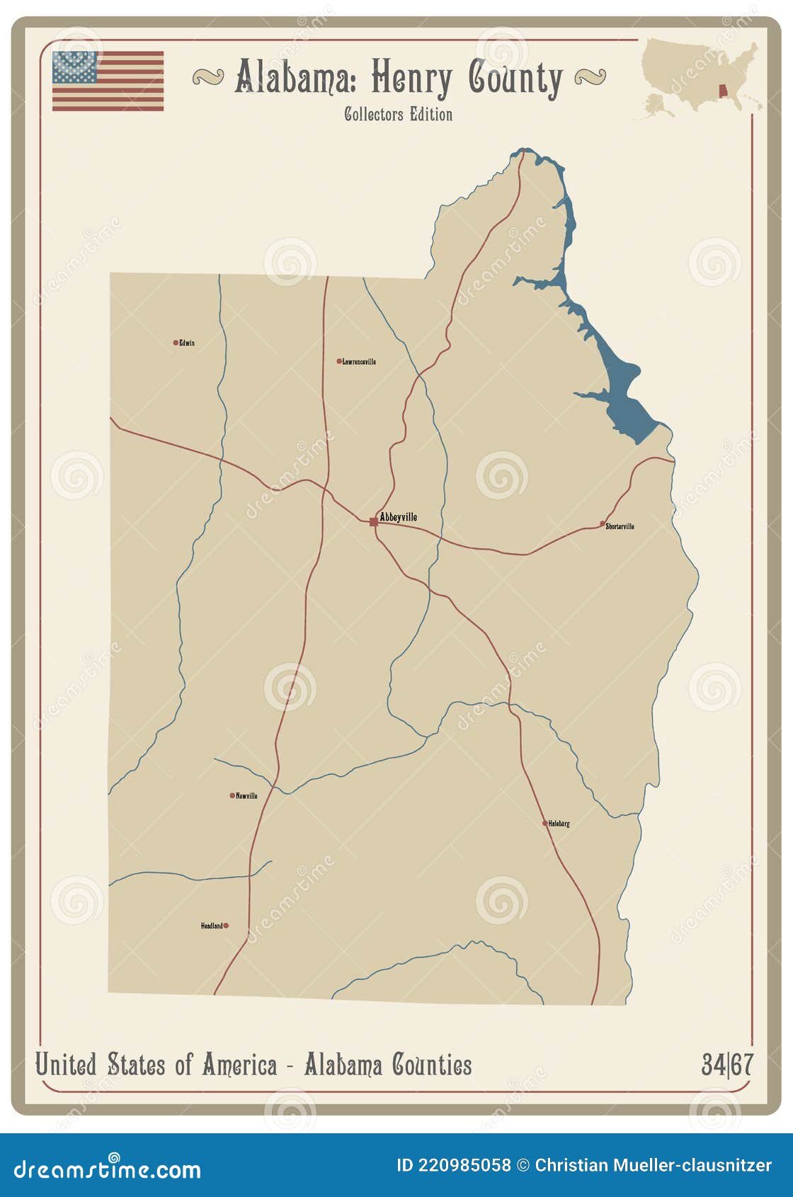 Map of Henry County in Alabama Stock Vector - Illustration of america ...