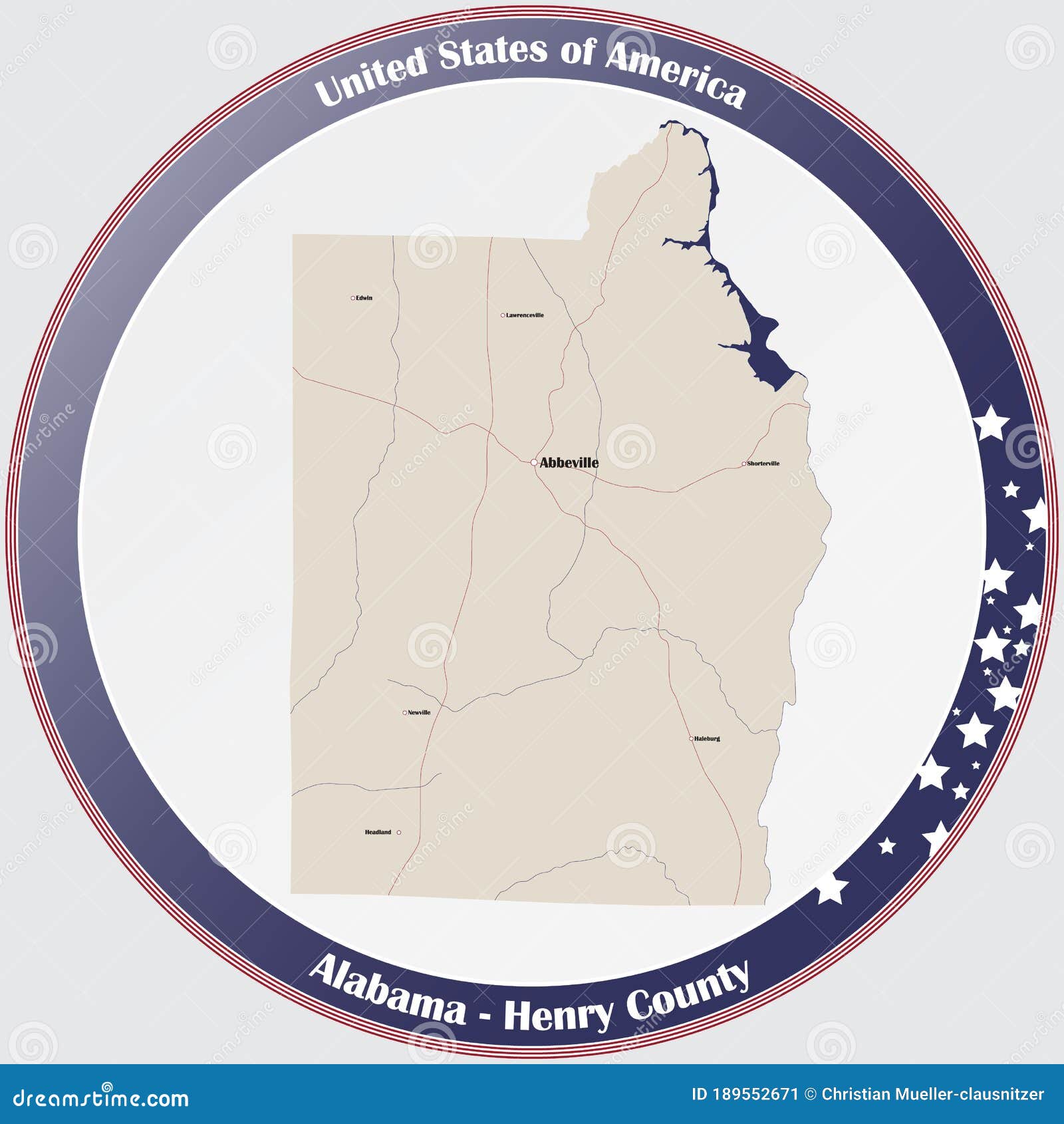 Map of Henry County in Alabama Stock Vector - Illustration of colored, button: 189552671
