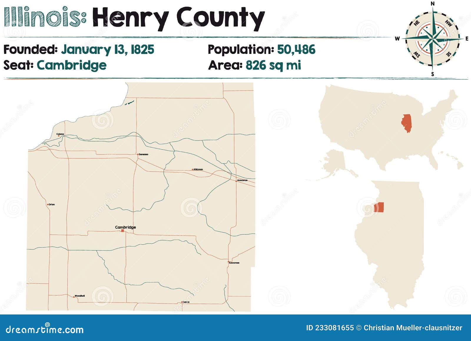 Map Of Henry County In Tennessee State On White Background. Single ...