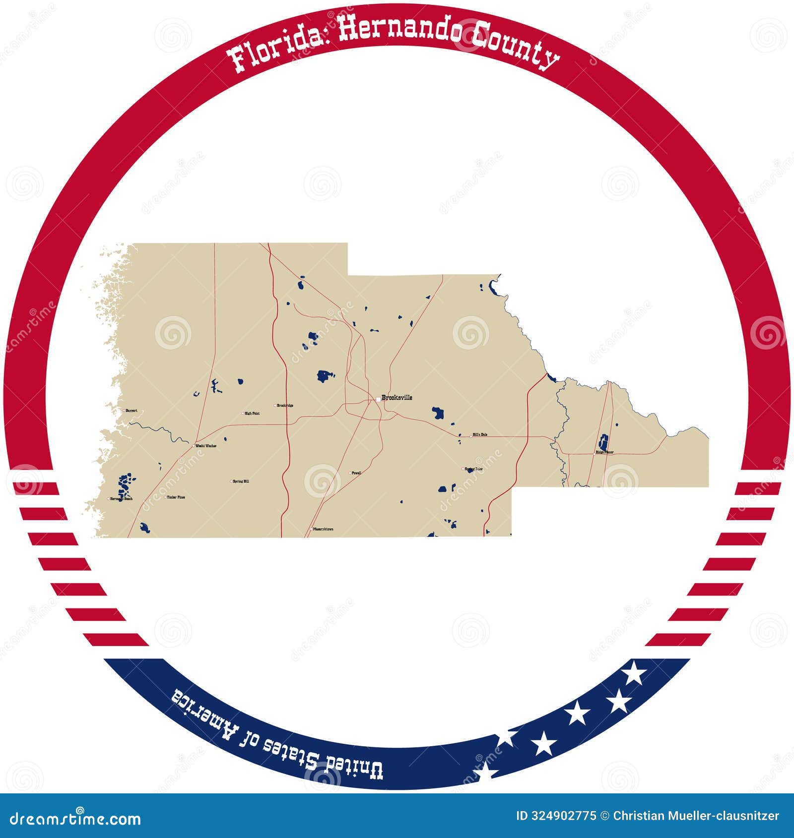 Map Of Hernando County In Florida State On White Background. Single ...