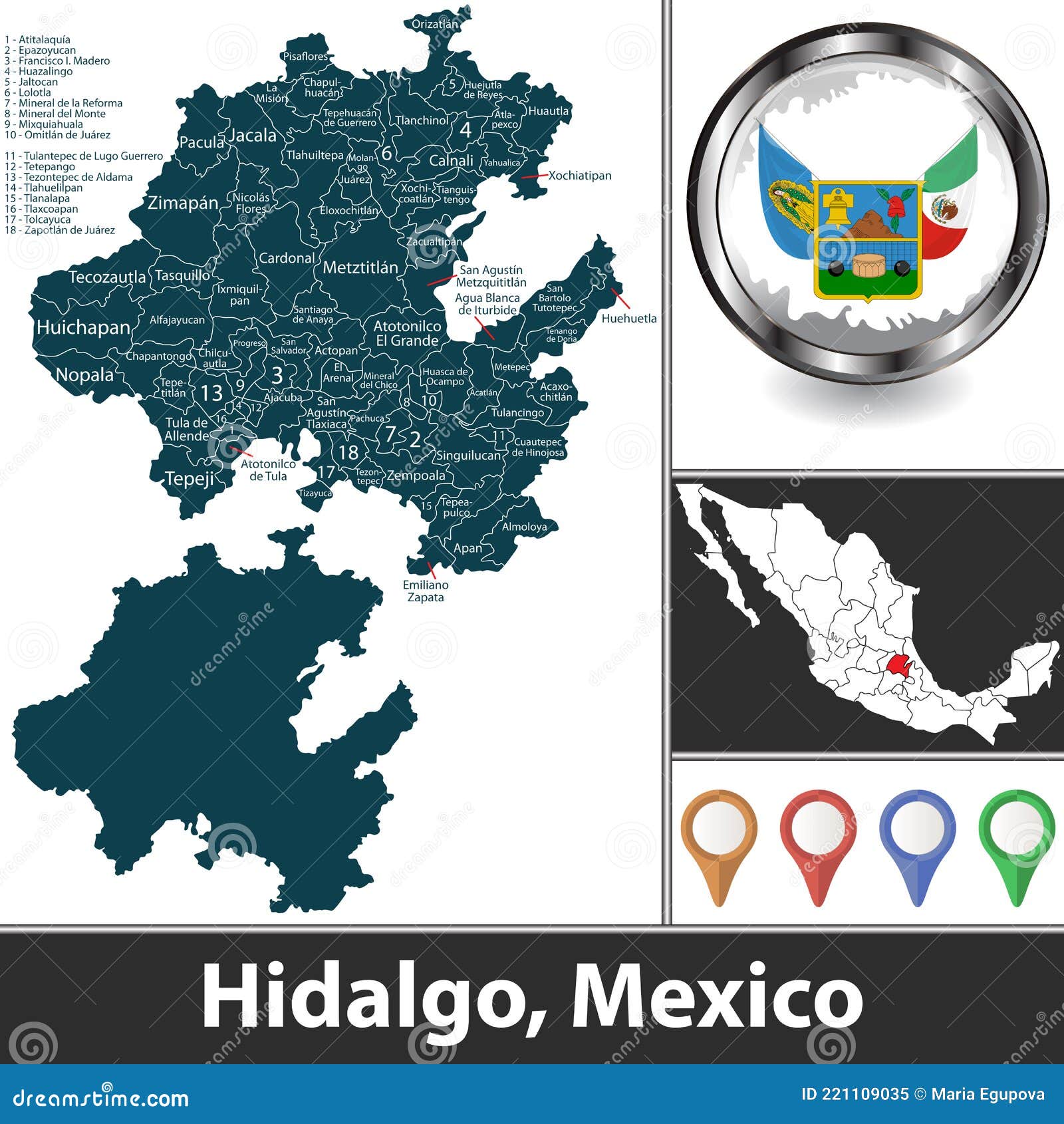 Map of Hidalgo, Mexico stock vector. Illustration of region - 221109035