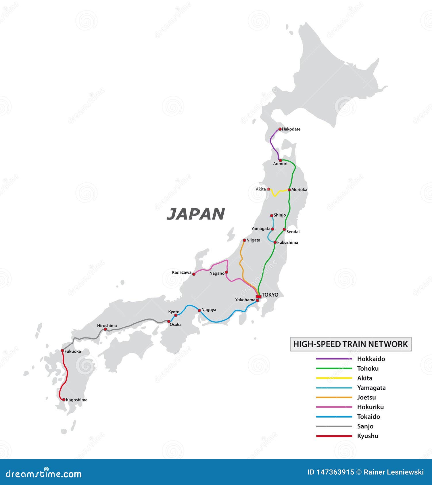 Map of the High Speed Train Network in Japan Stock Vector ...