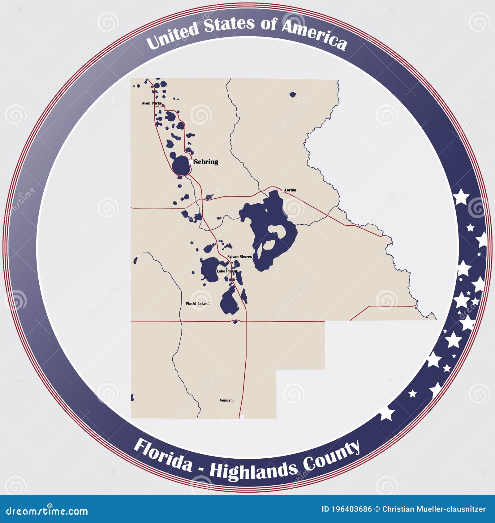 Map of Highlands County in Florida Stock Vector - Illustration of ...