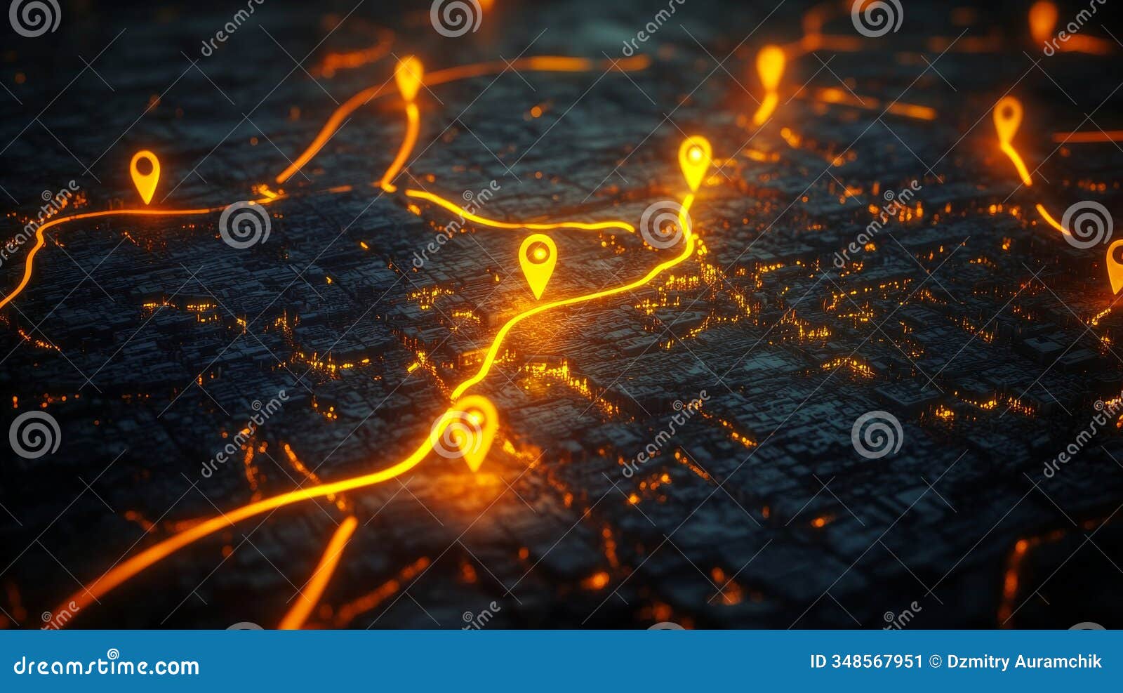 A Map with Highlighted Location Pins and an Orange Line Indicating the ...