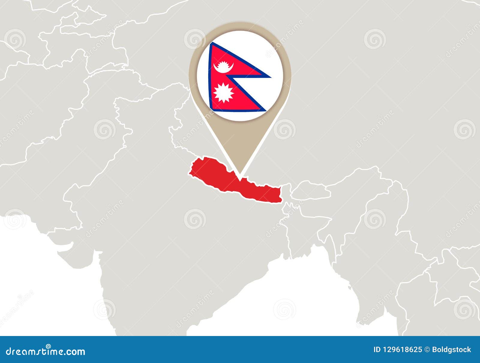Highlighted Map Of NEPAL Inside Political Map Of The Asian Continent ...